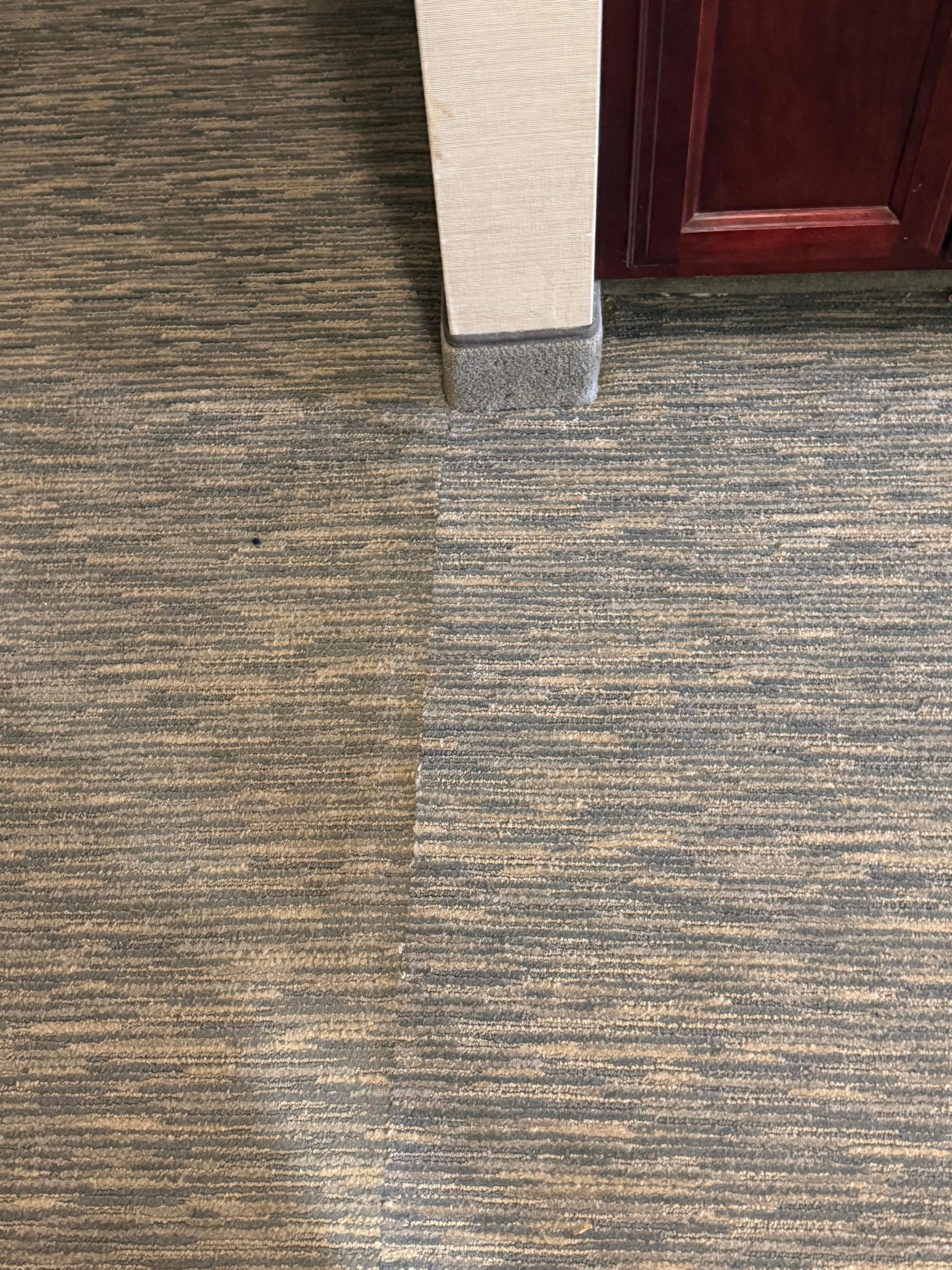 Water damaged carpet (smelled like water or liquid was spilled and never properly cleaned) 
