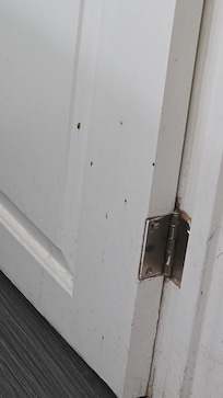 La puerta del baño salpicada de sangre