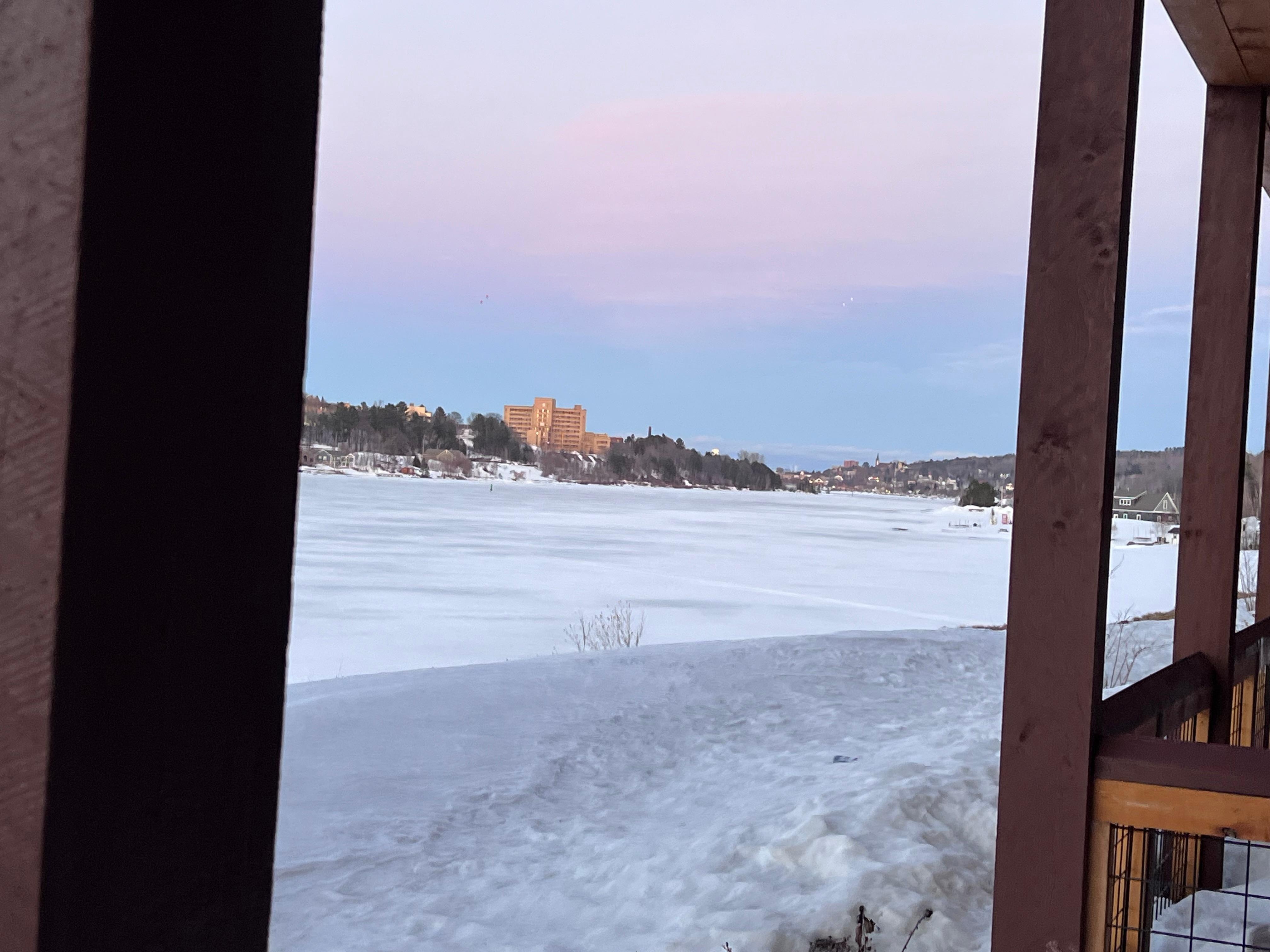 View of river off garden patio. 