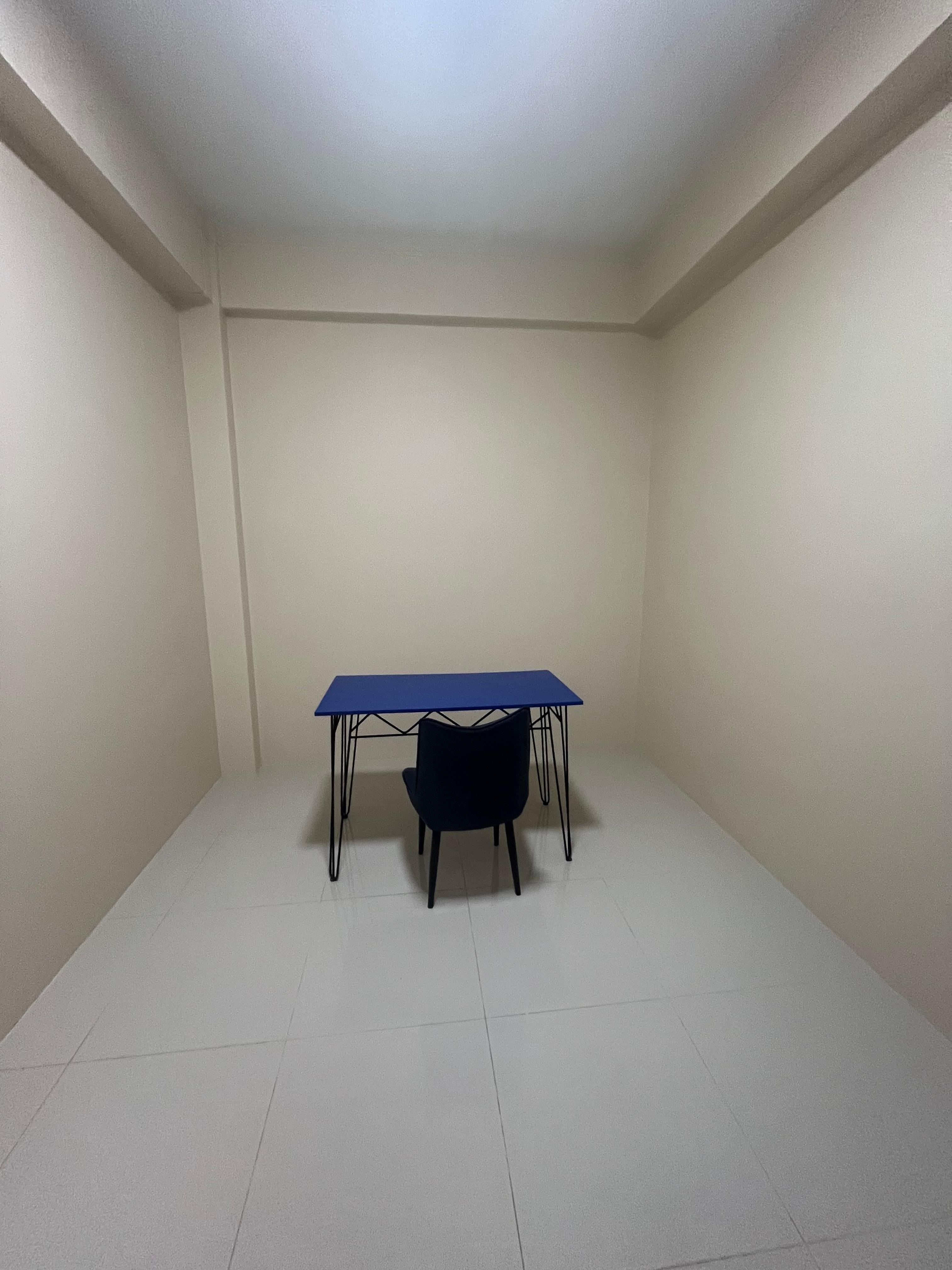 Bizarre isolated room to be used for dining. 