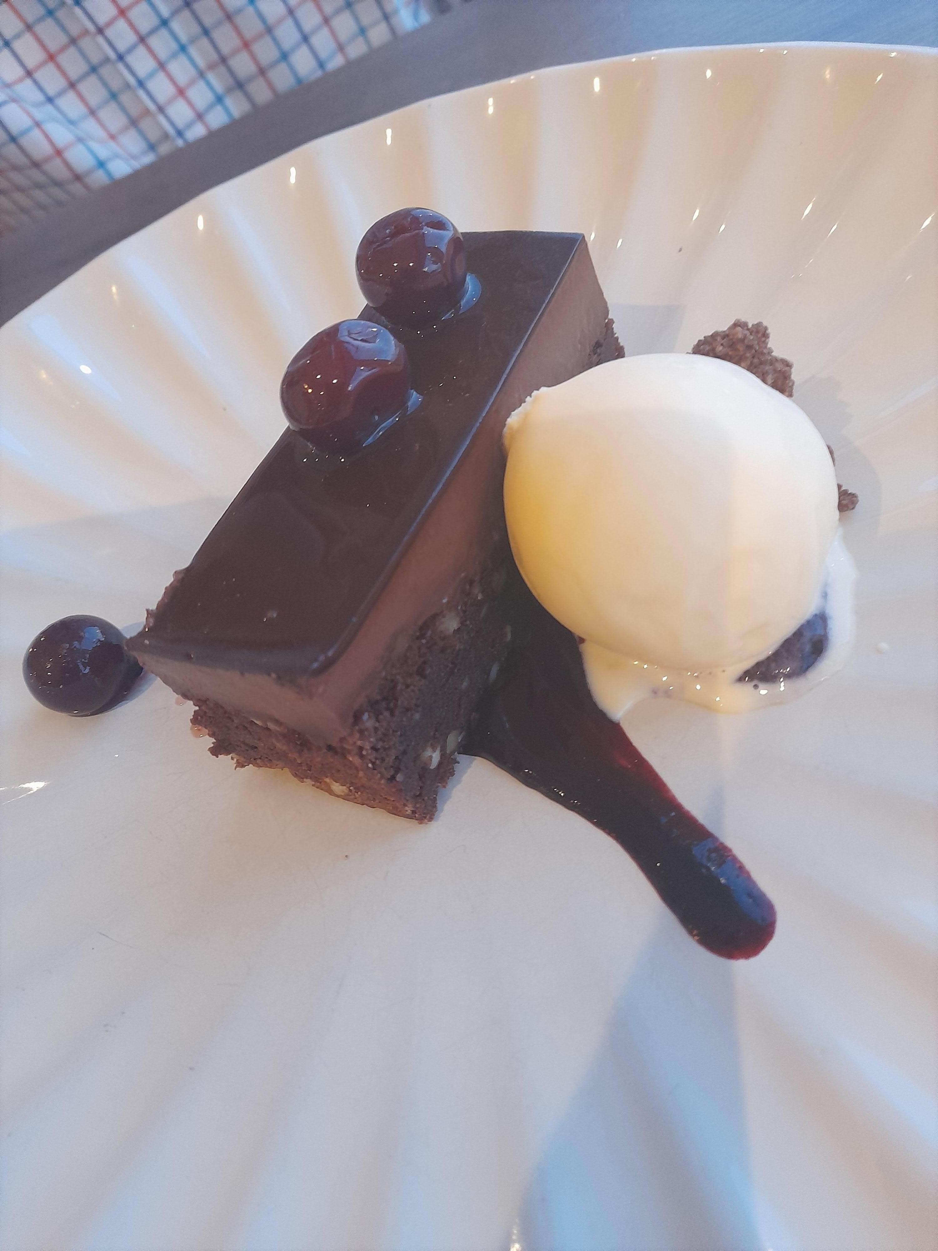 Chef's Special chocolate brownie with cherries 😋