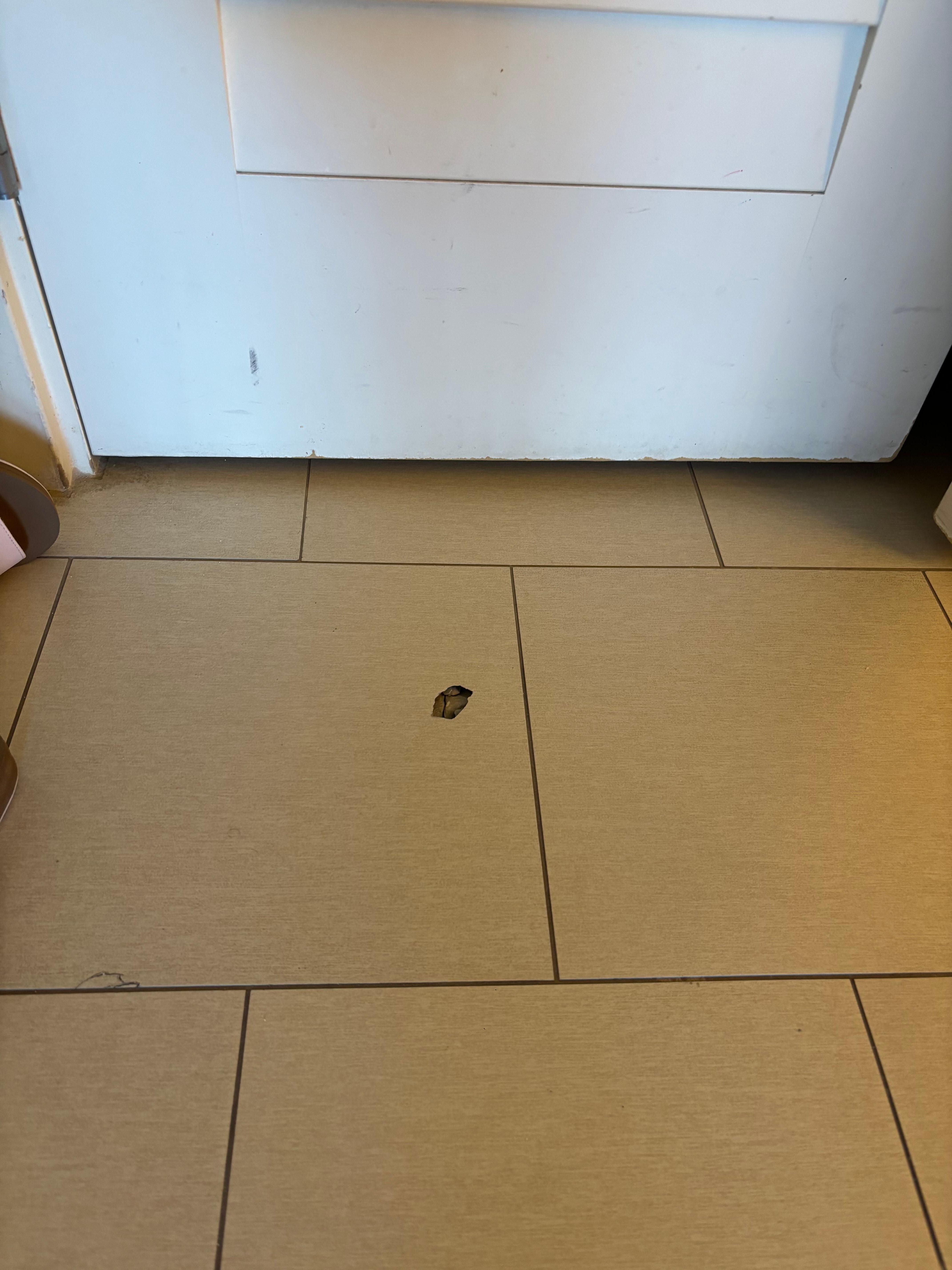 Hole in tile, possible cutting hazard!