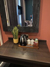 Coffee making facilities. Also iron, ironing board and hairdryer.