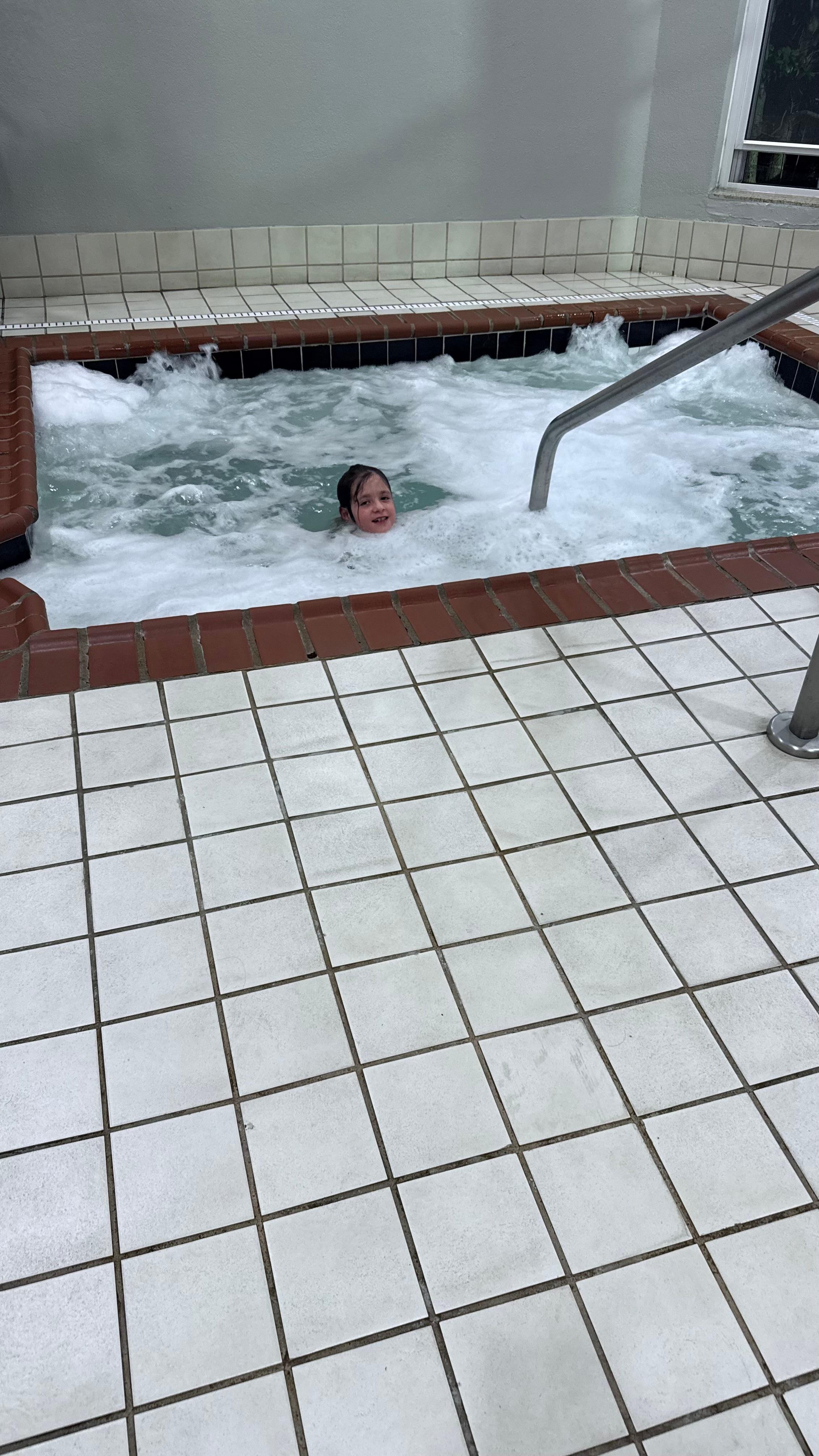 Whirl pool was nice to have available but needed someplace to put our things while in it. Had to place everything on the floor.