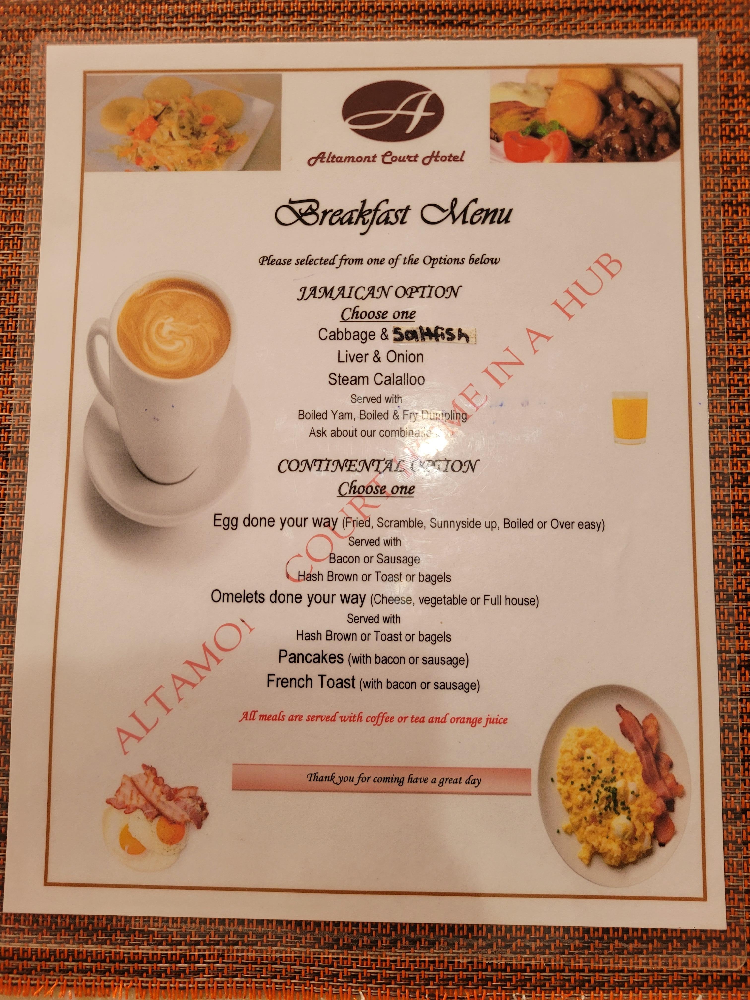 Breakfast menu - they didn't allow substitutions