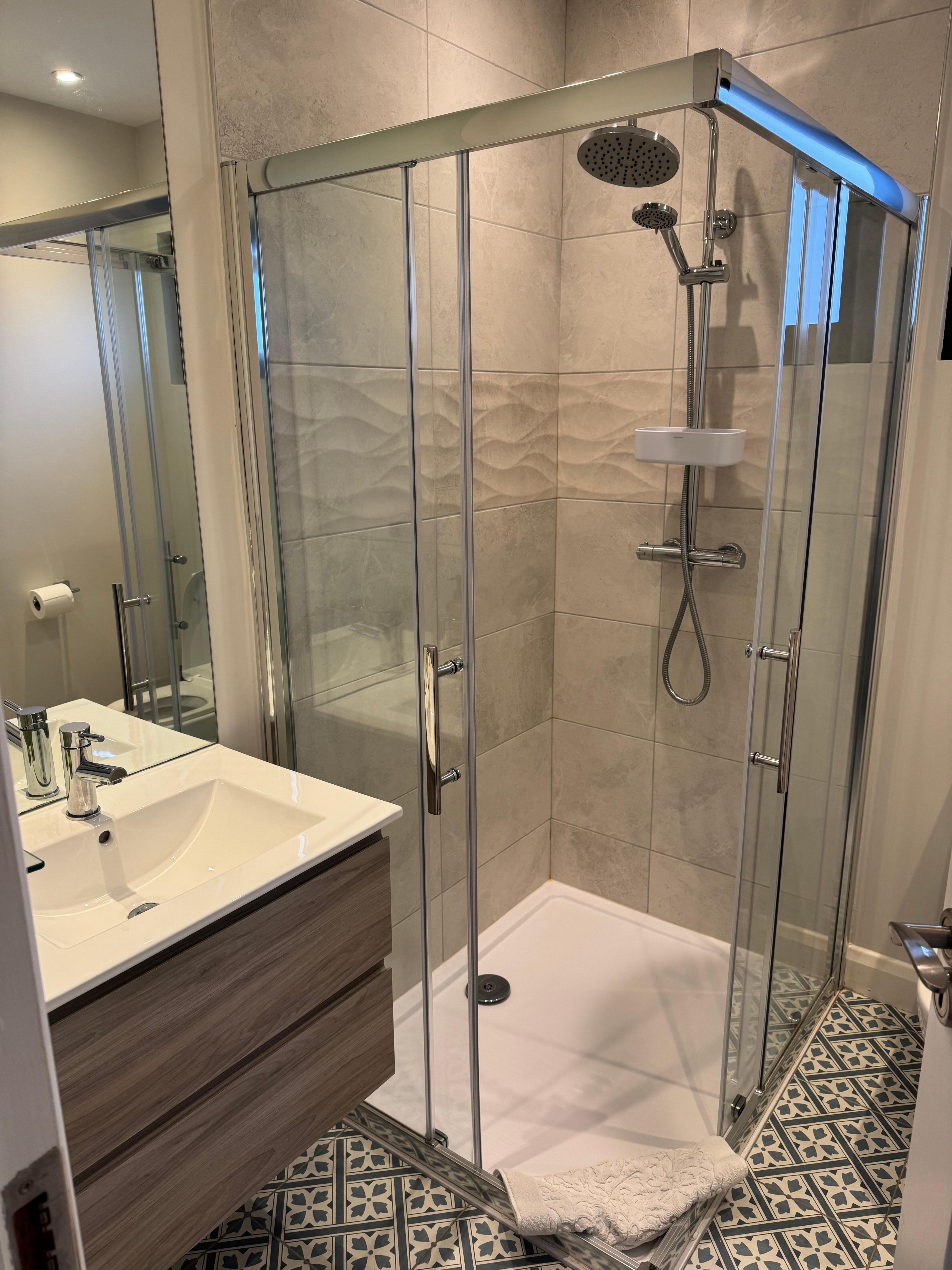 very comfortable and roomy shower/bathroom.