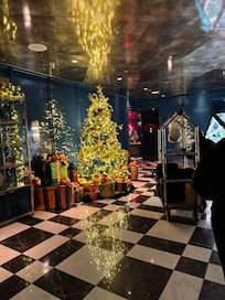 Lobby decorated for holidays