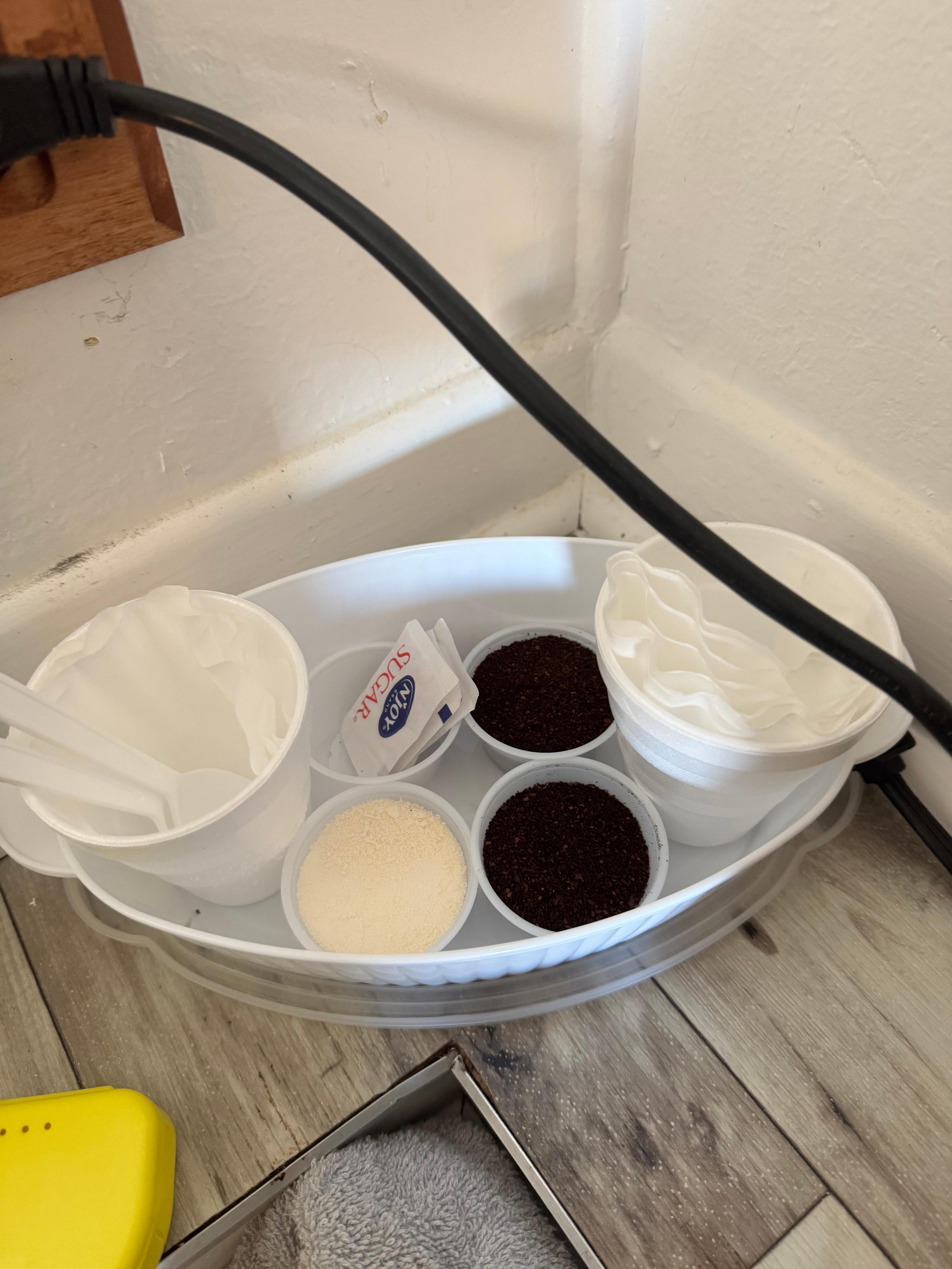 Coffee and creamer left out uncovered 