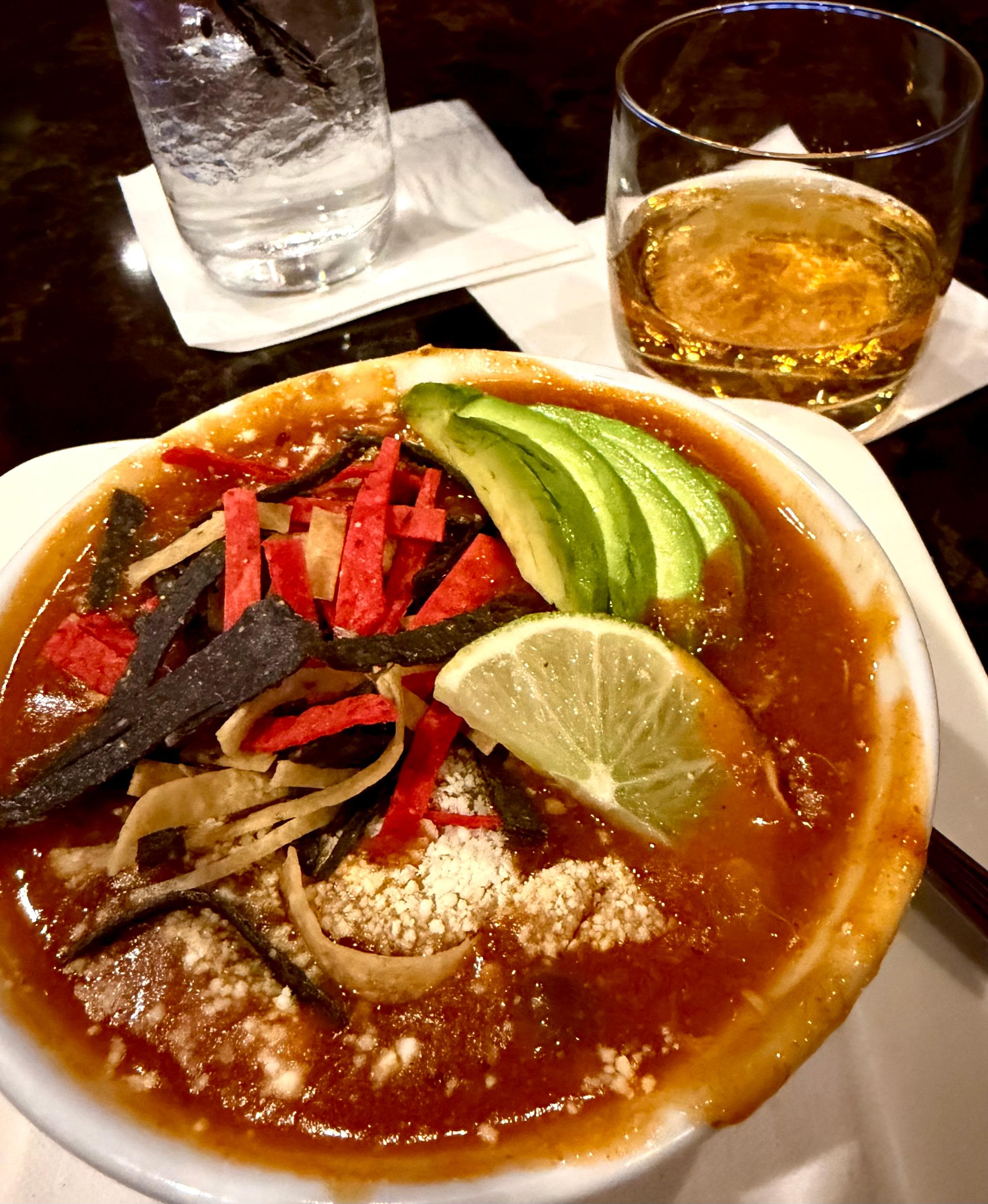 Tortillas Soup, highly recommended, served extra hot! 