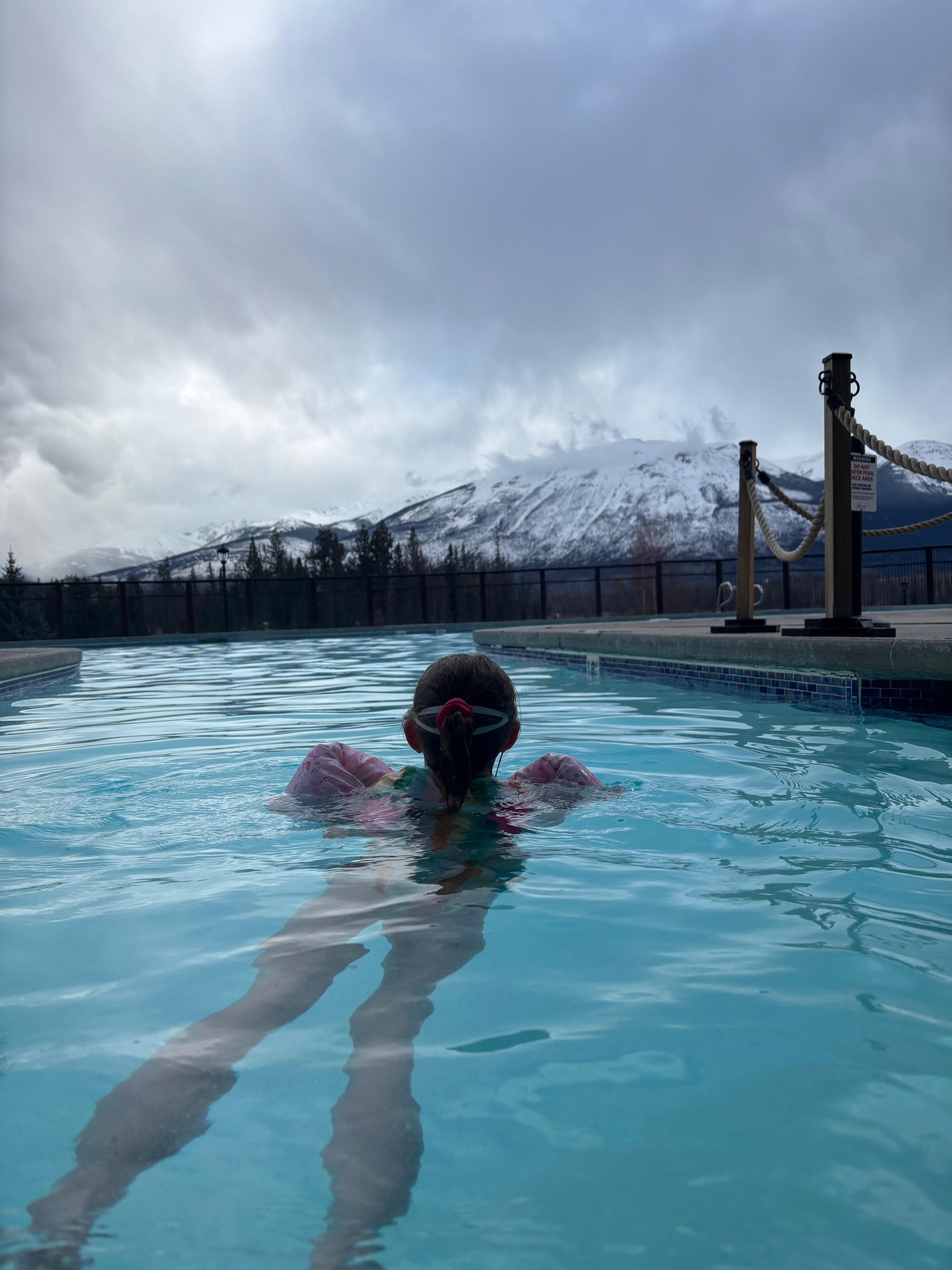 The air was cold but the pool was warm, complete with a beautiful view! 