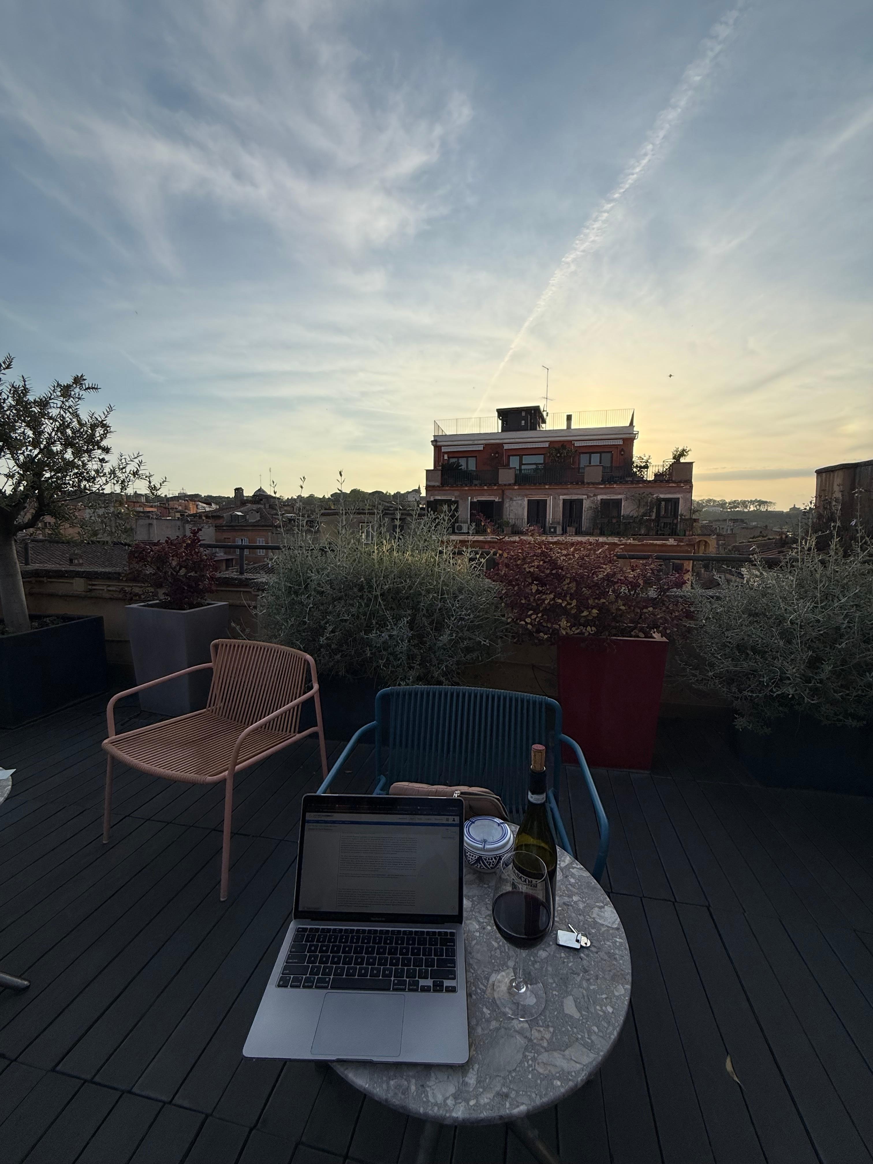 The terrace at sunset