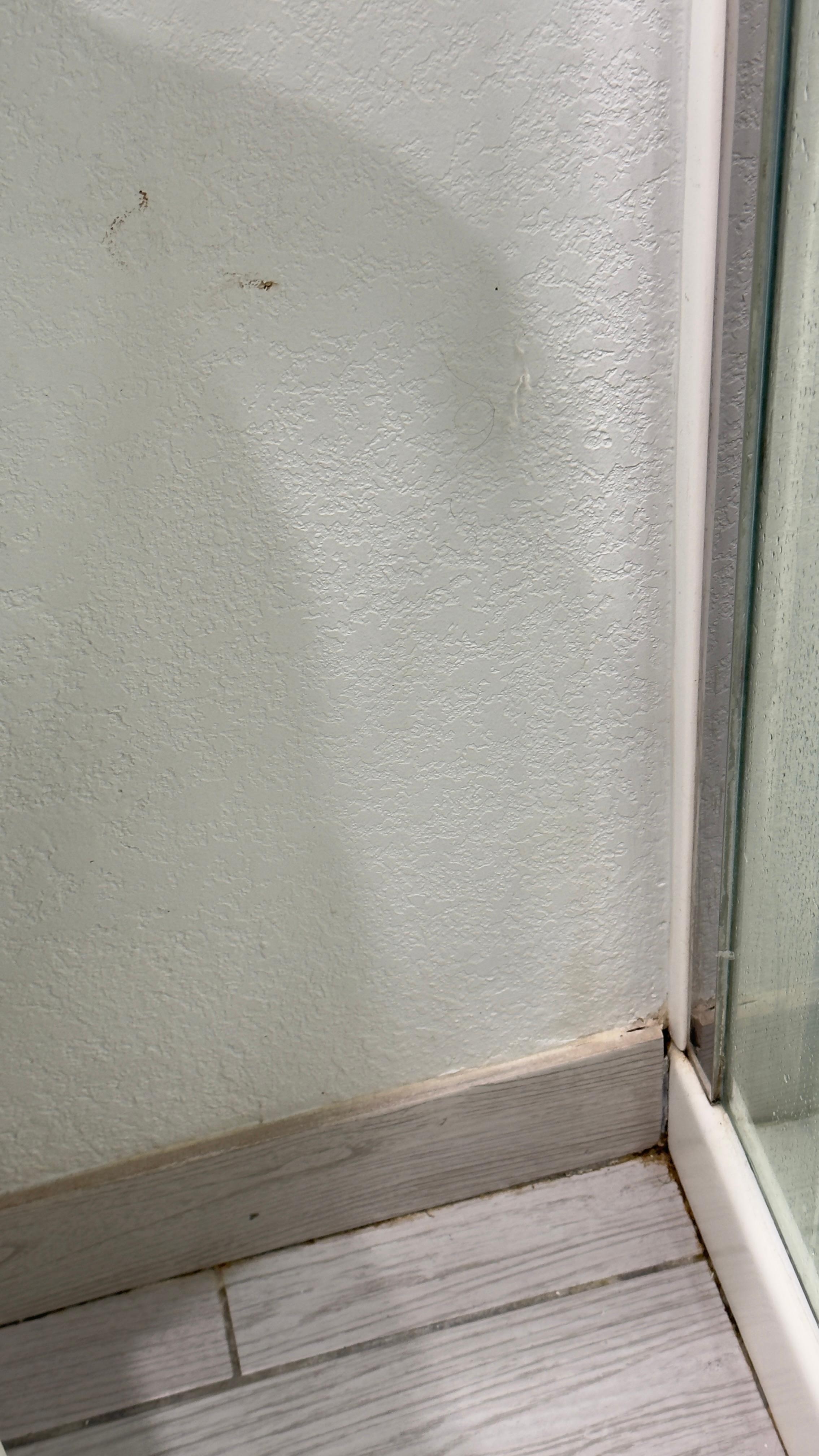 Suciedad en paredes y moho en puertas ducha