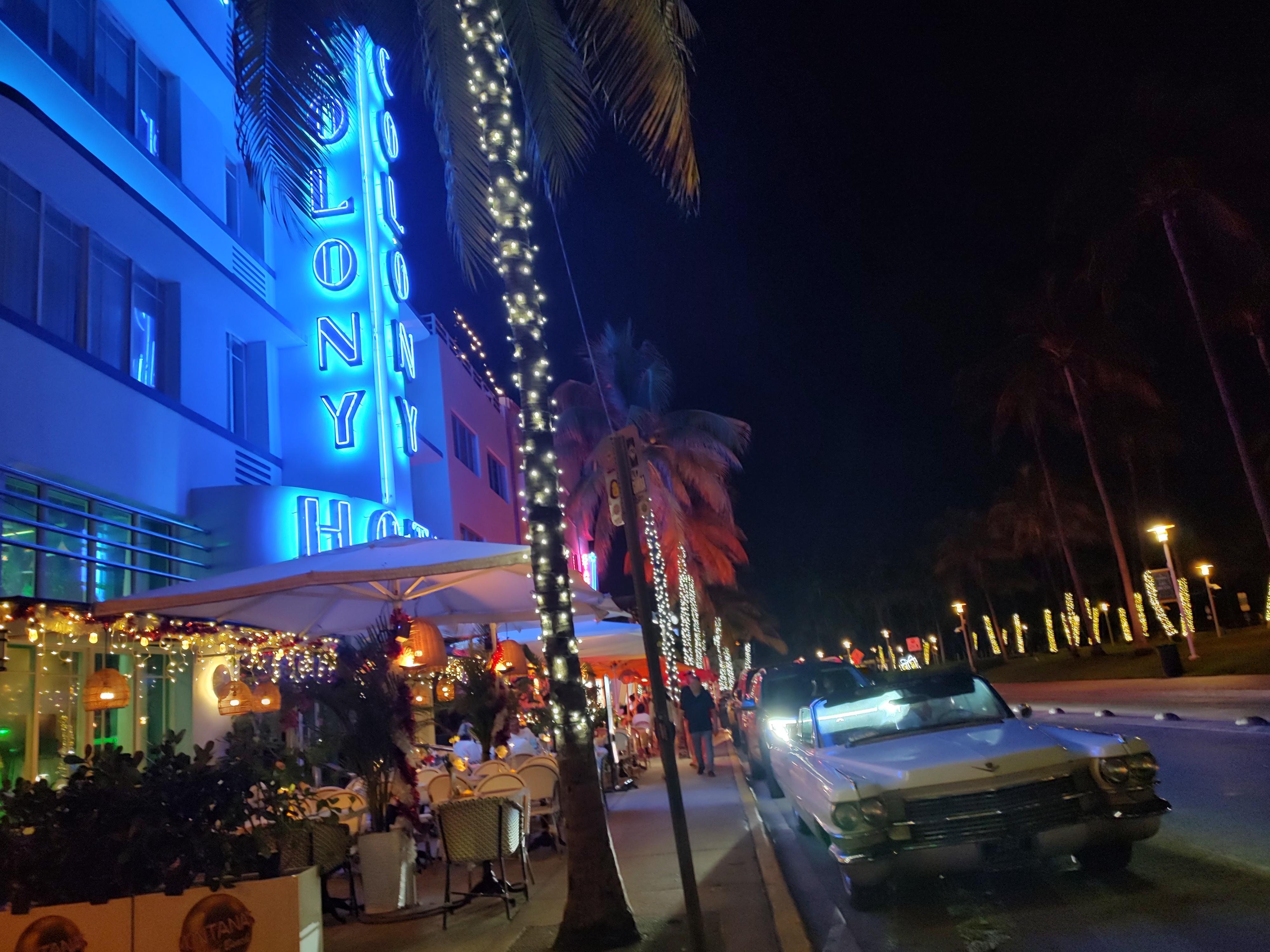 Outside view at night.