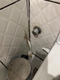 Bemærk “toilet” børsten og den ulækre væg