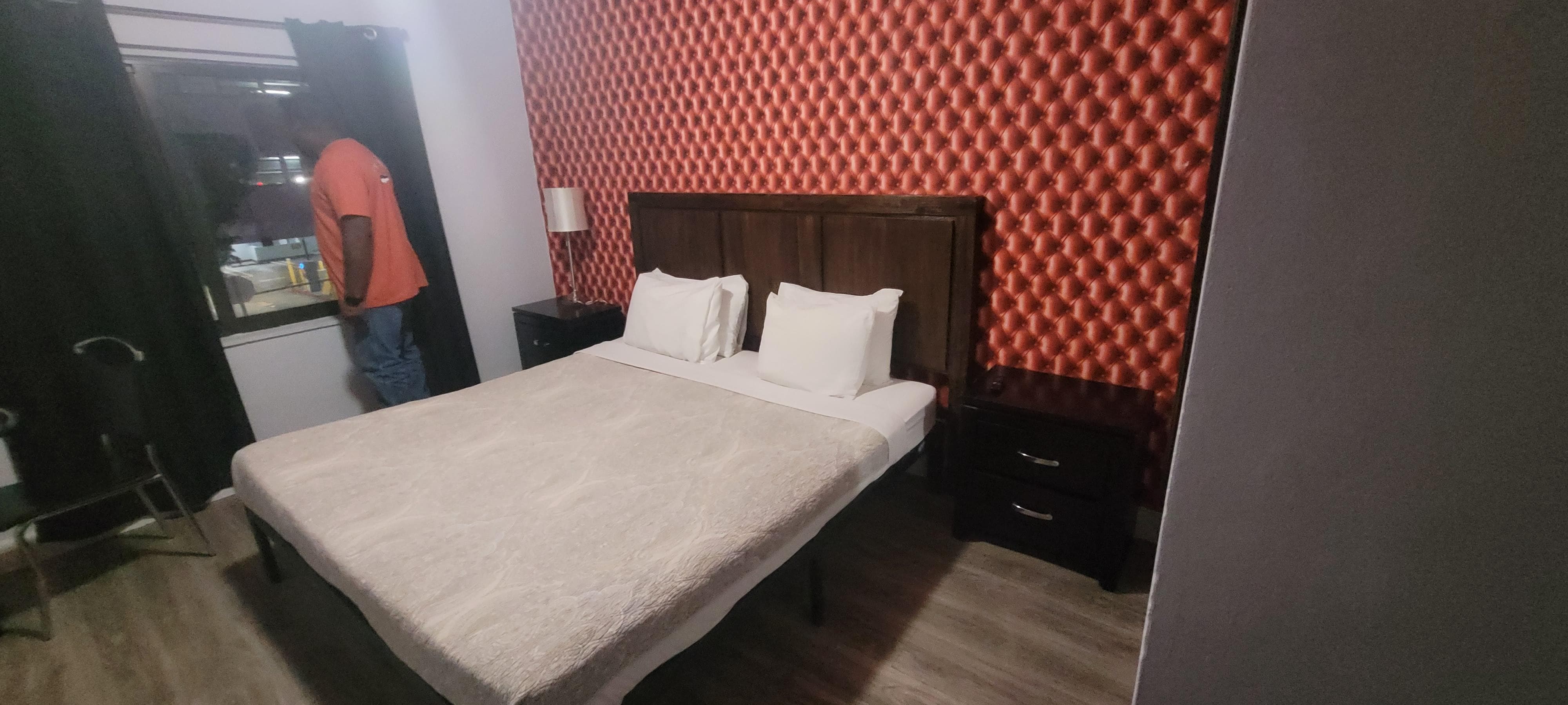 One mattress bed and the wall paper was CRAZY.