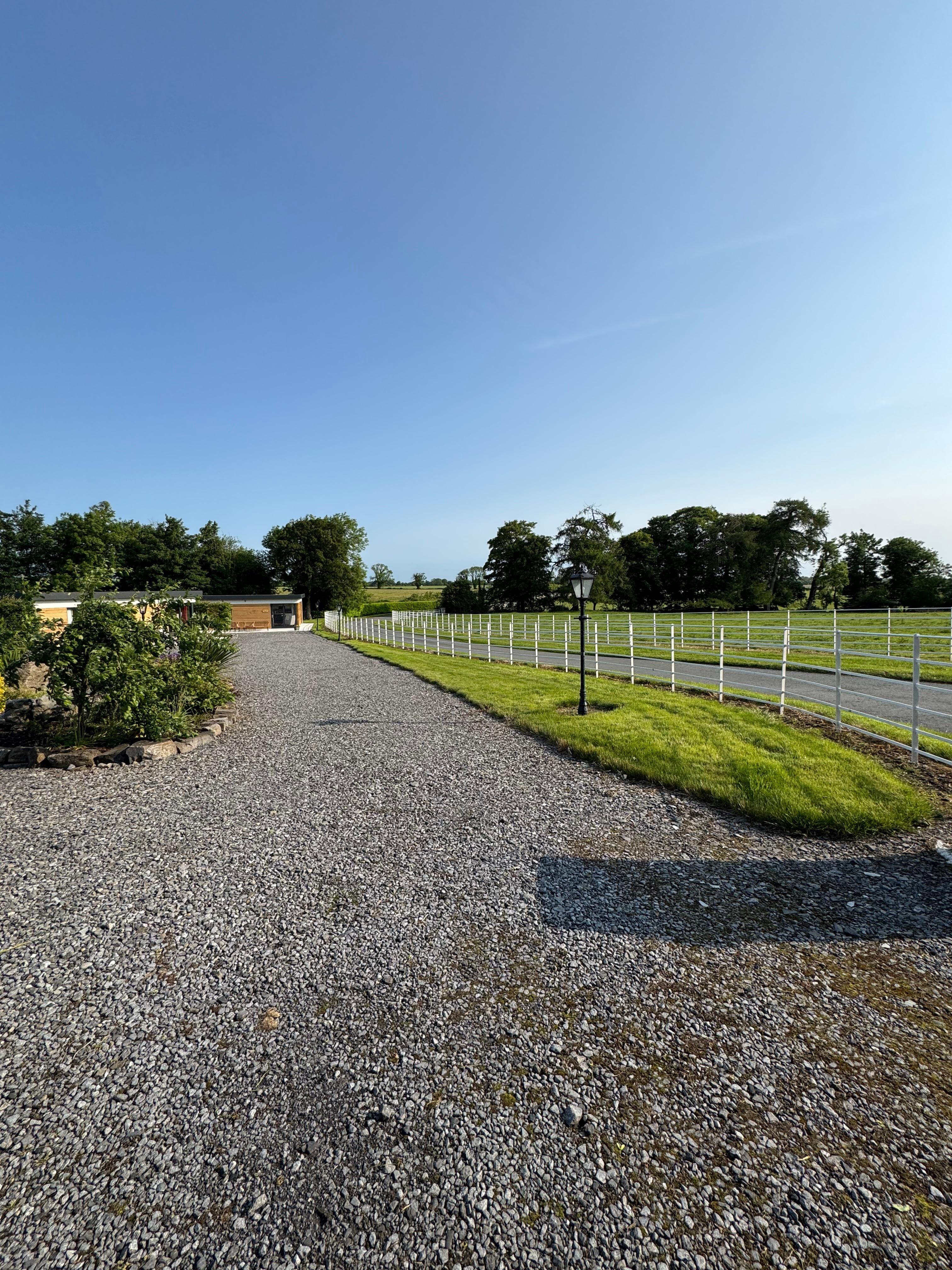 View from the cottages to the driveway.