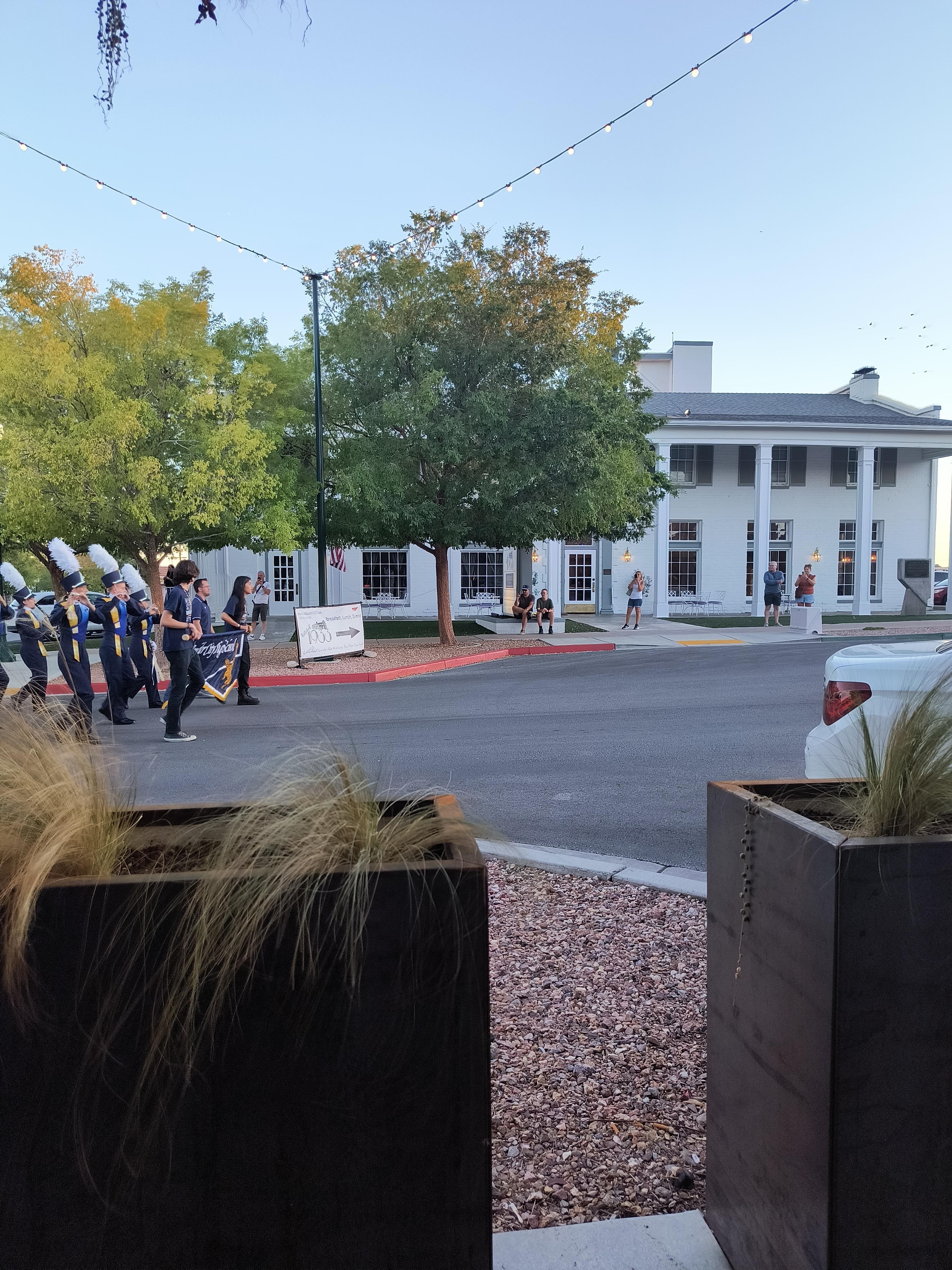 Watching homecoming weekend parade with hotel in background, while sipping wine was a nice bonus.
