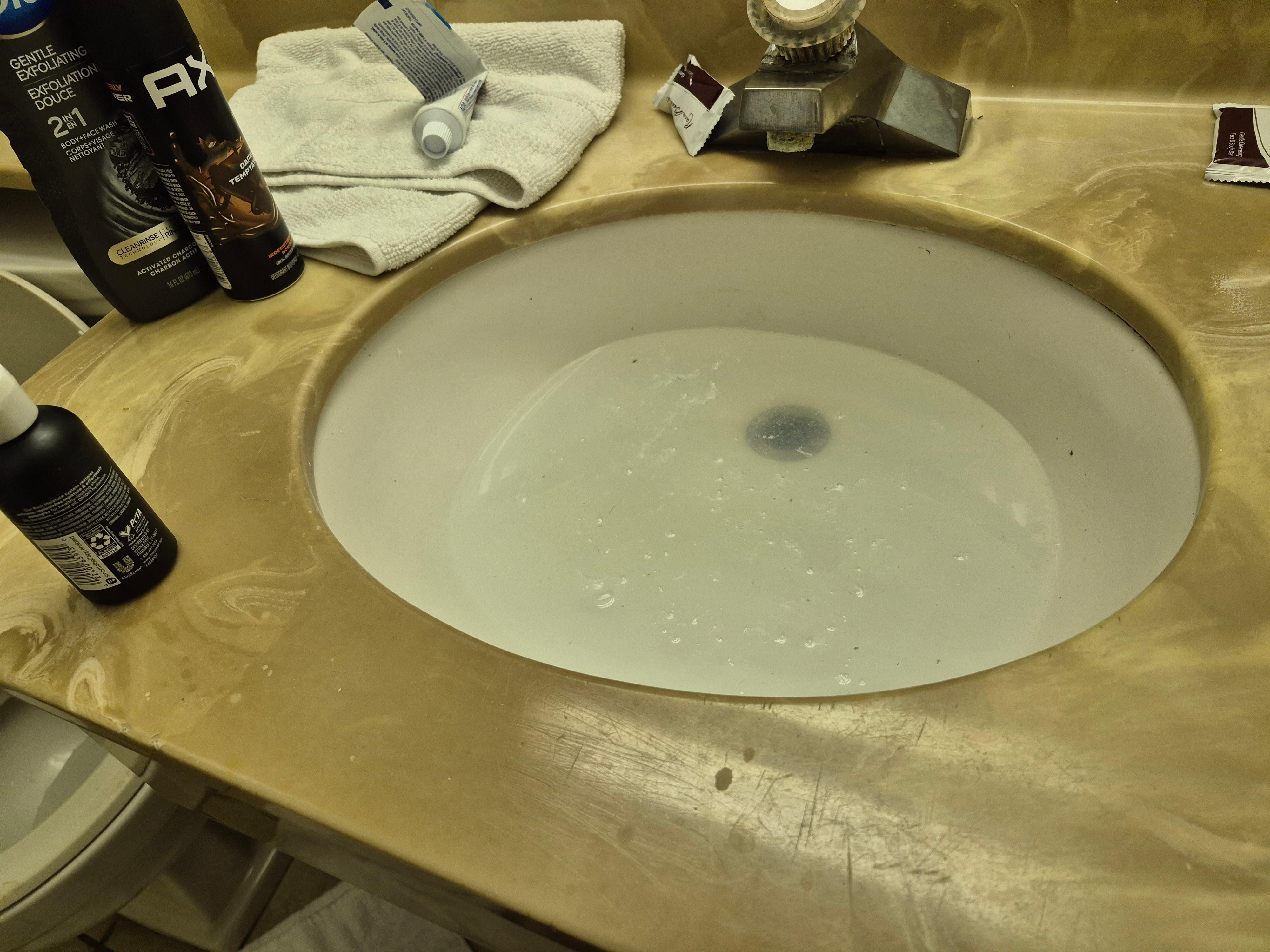 The sink that filled with water.