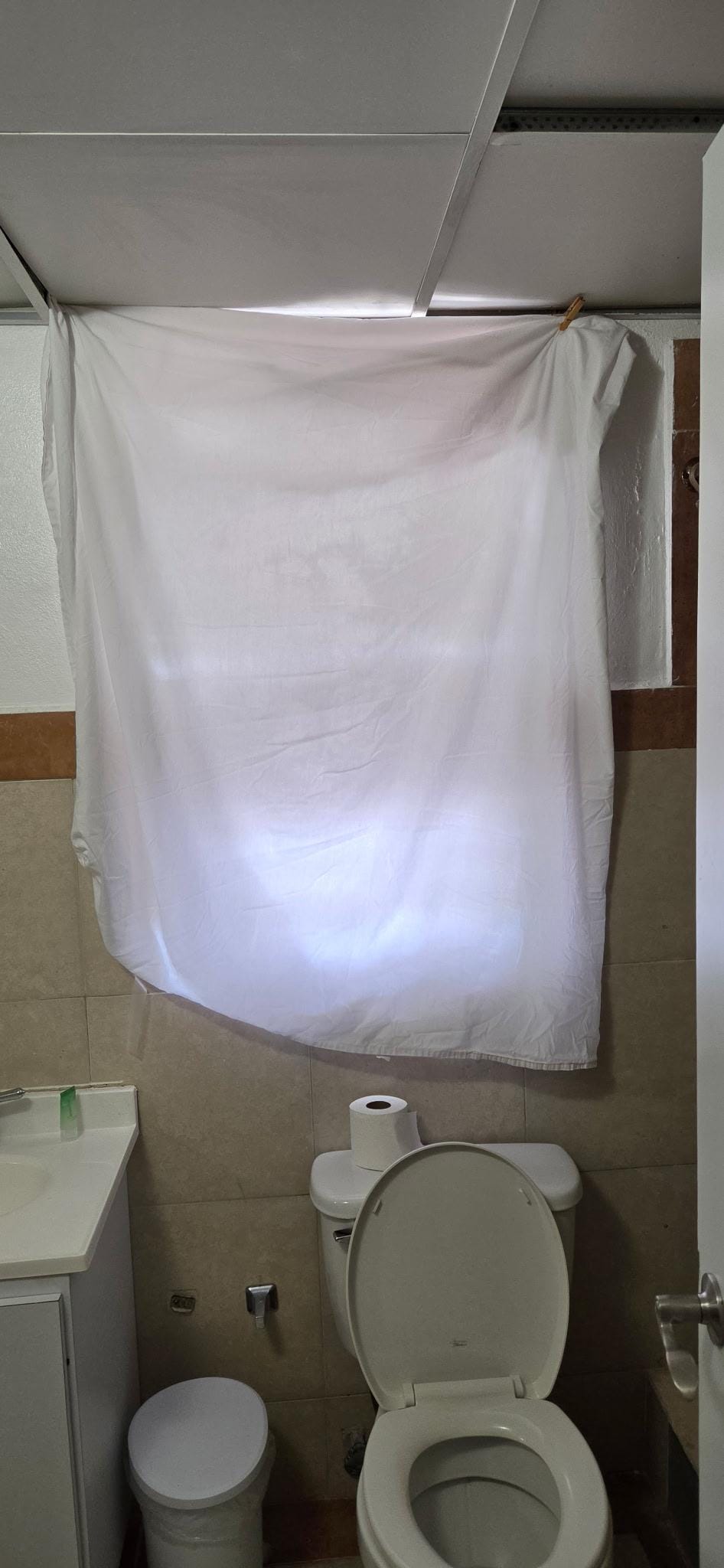 Sheet for a curtain since the blinds were broken.