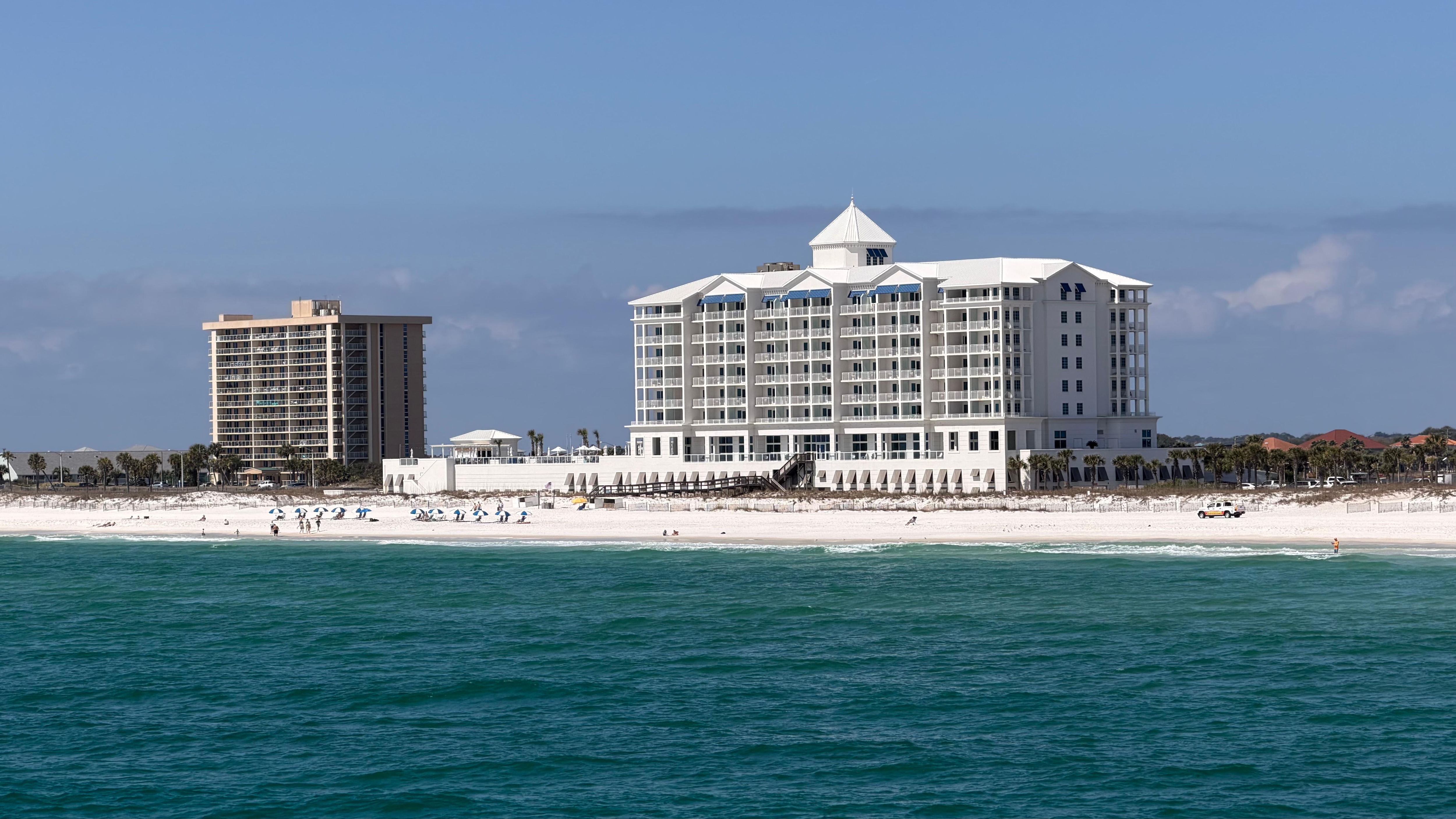 View of the hotel from the end of the pier