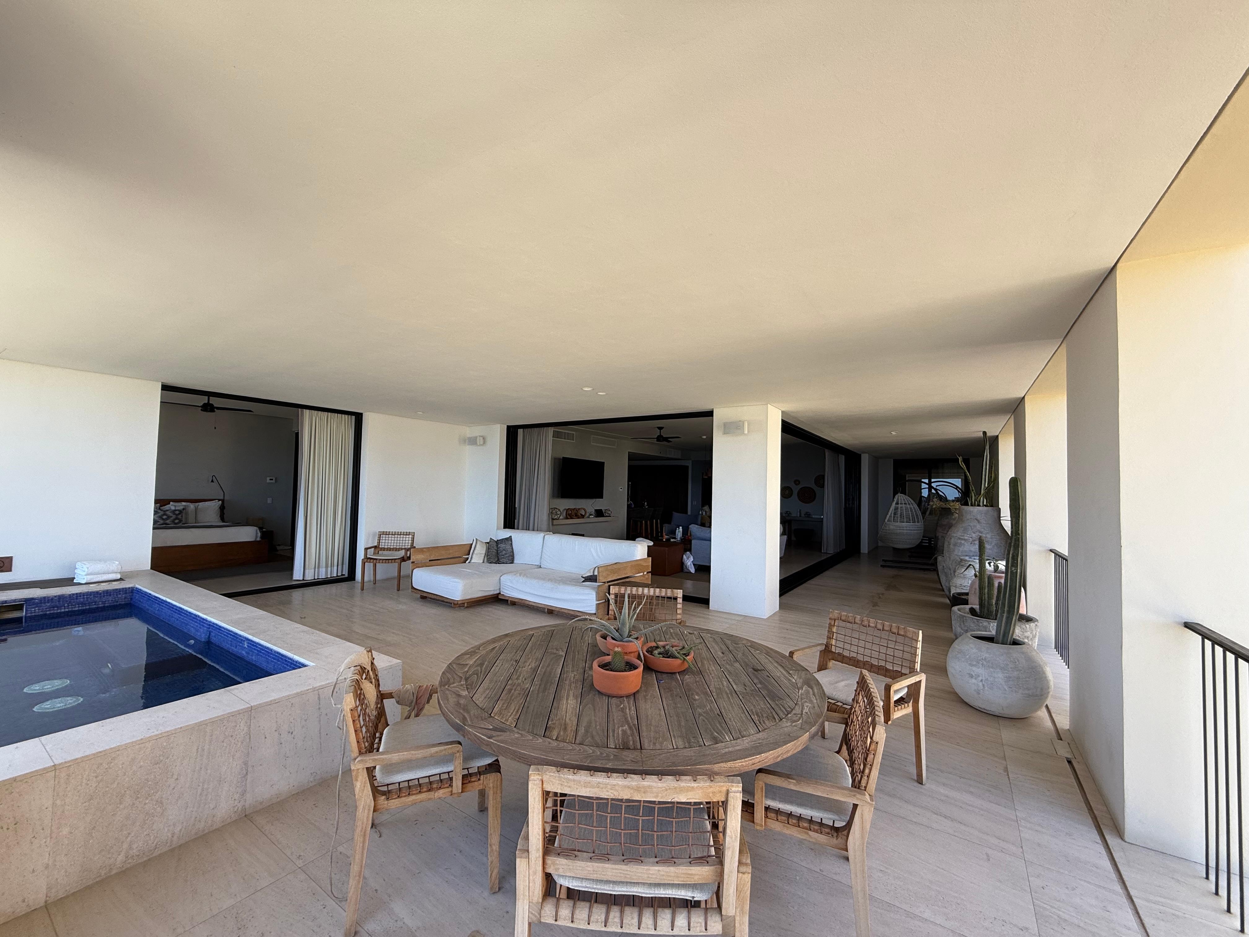 Wrap around patio with doors open. 