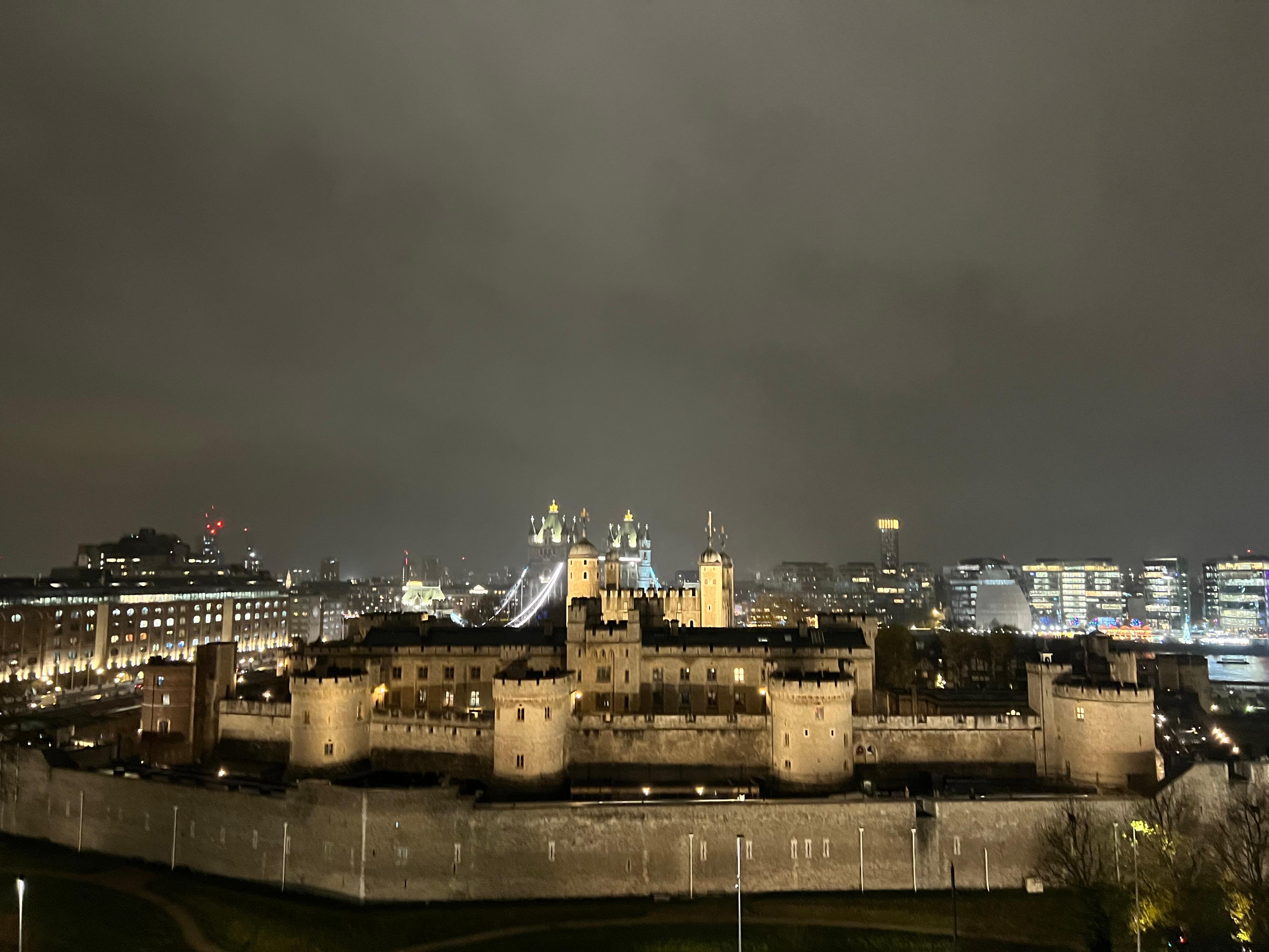 View from roof top bar. Tower of London and Tower Bridge 