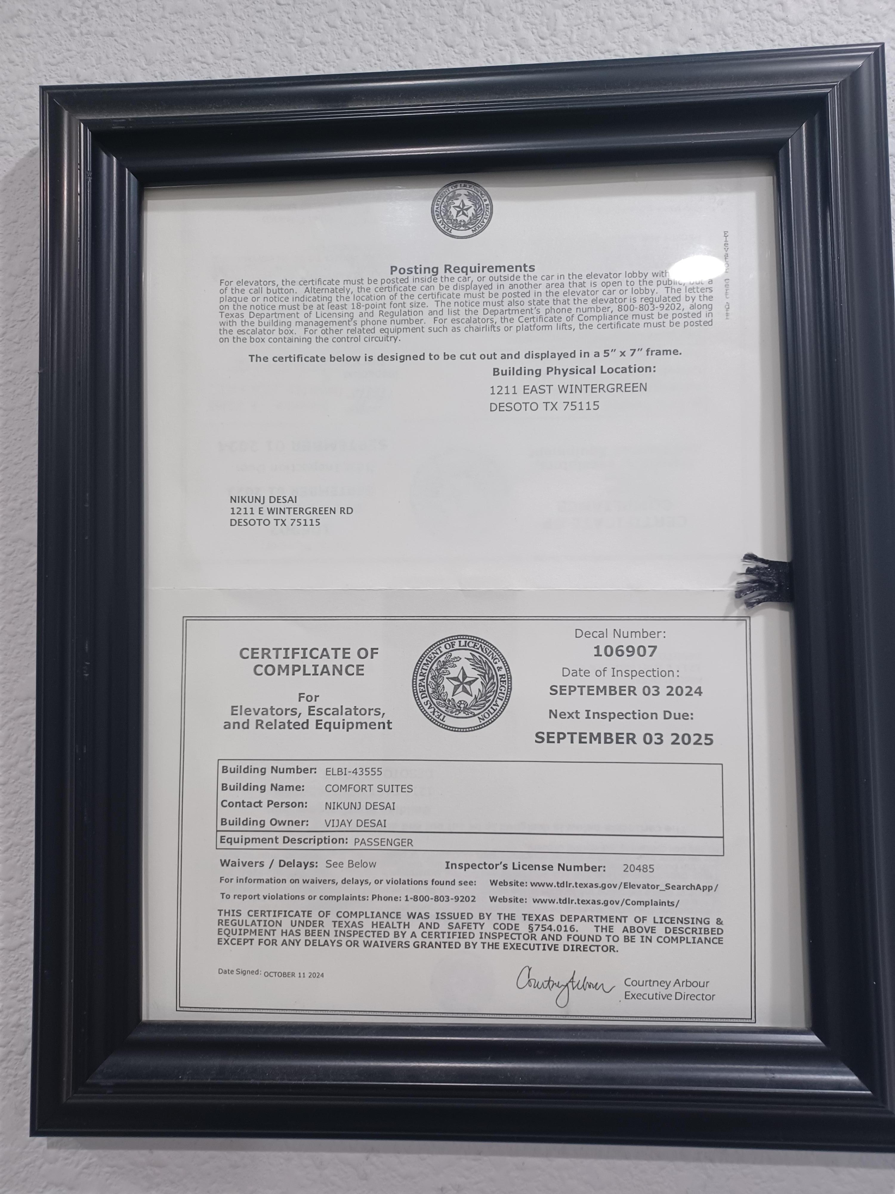 Expired elevator inspection