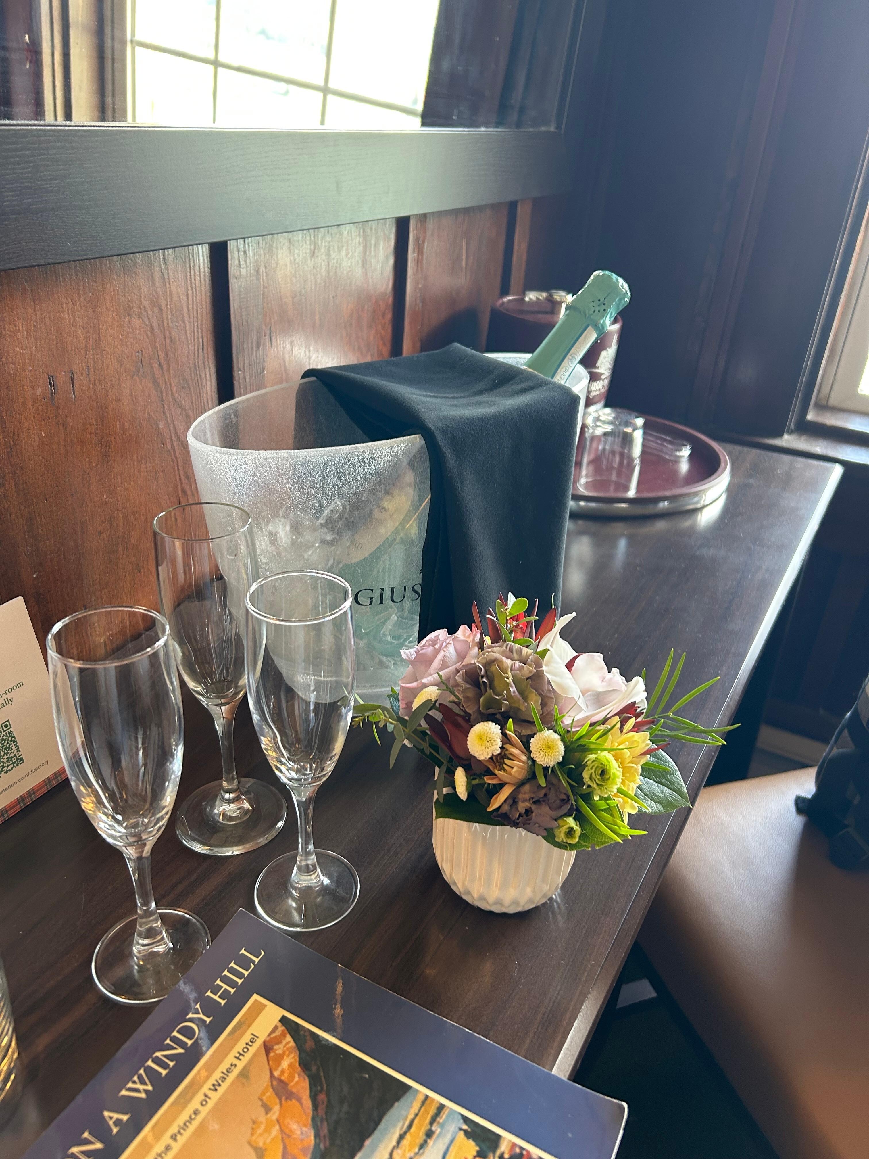 My daughter sent the bubbly, I brought the flowers