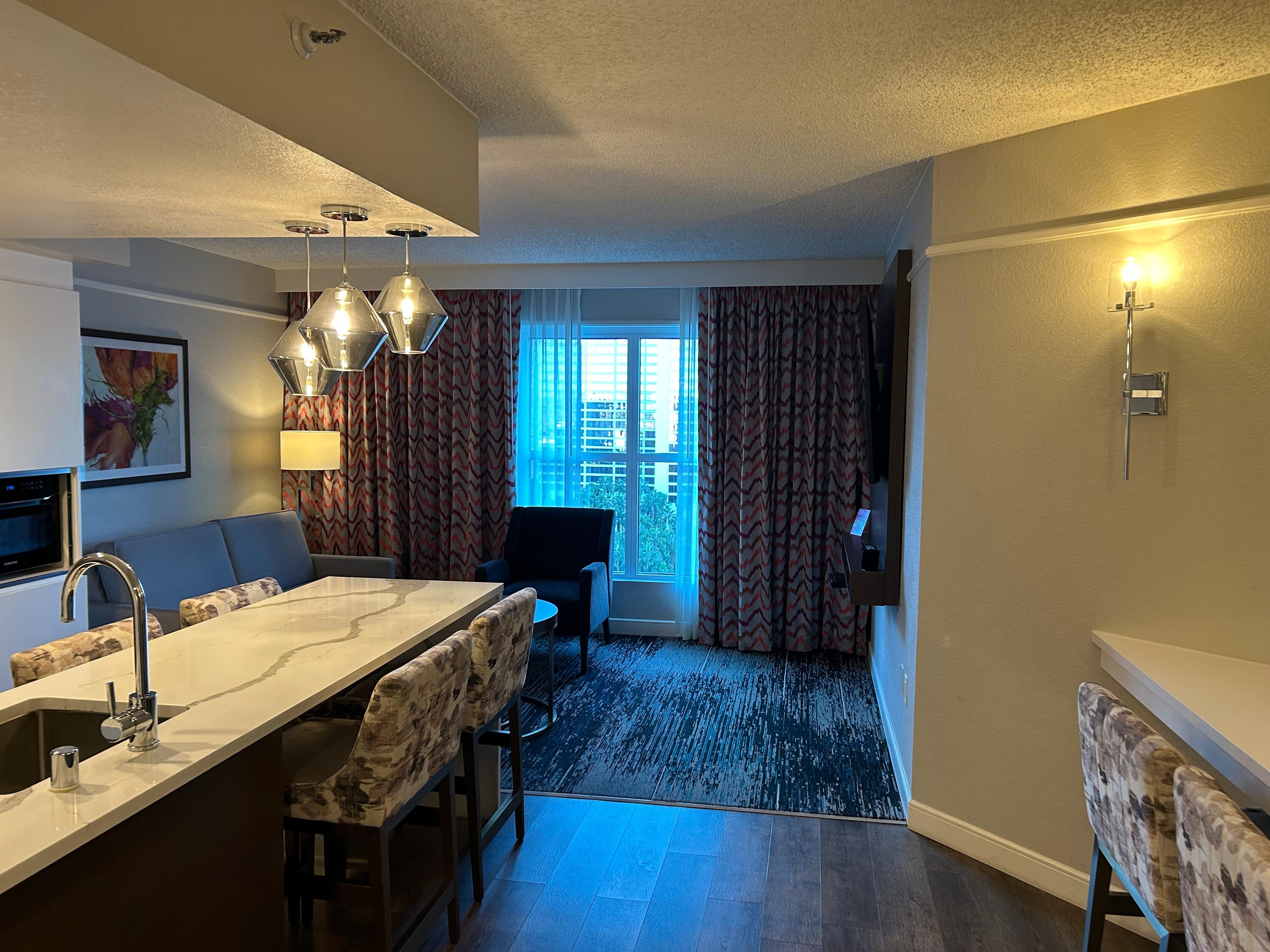 Living area and kitchen