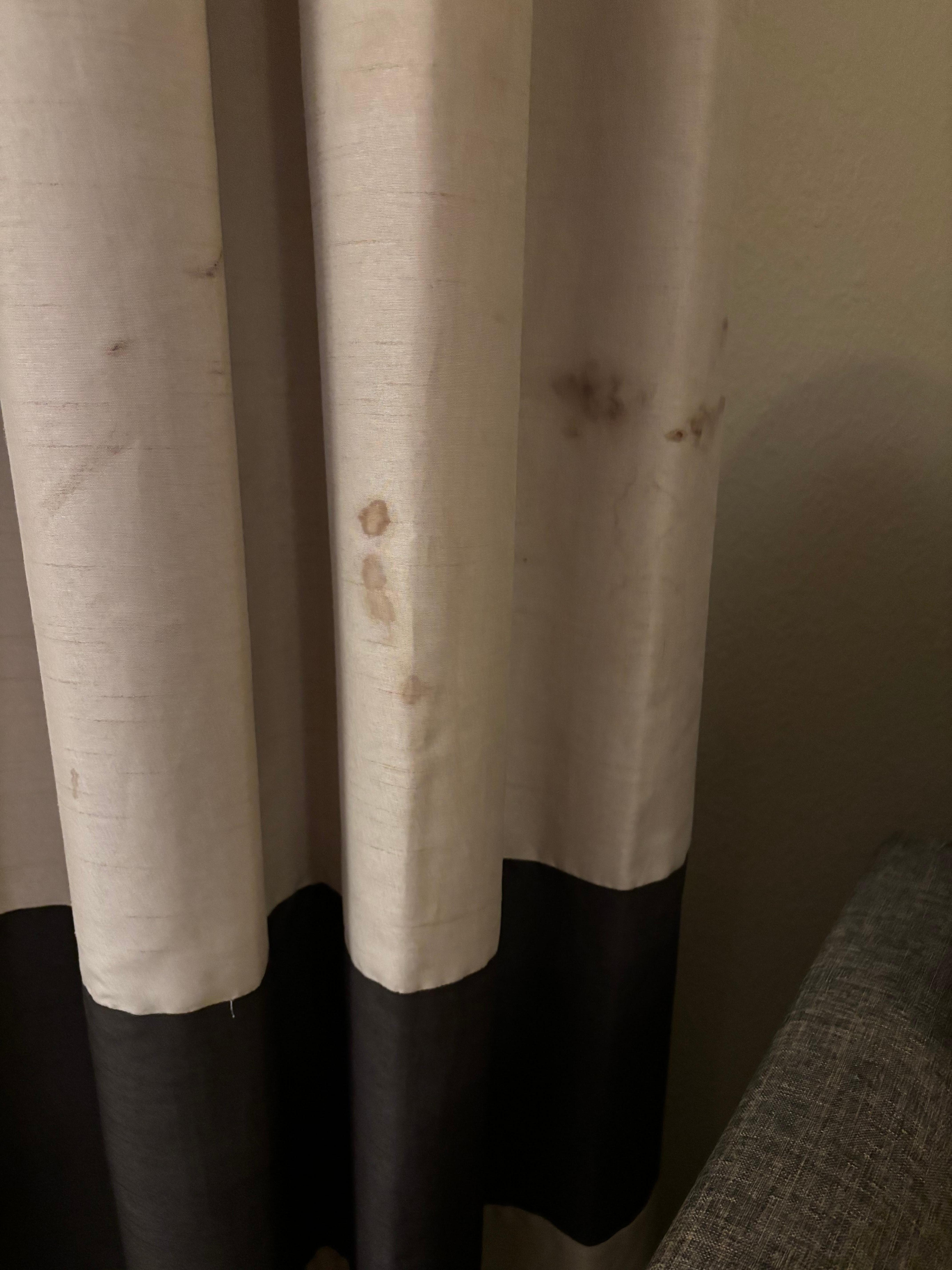 Looks like blood stains on the curtains. Not good.