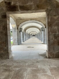Covered walkway from hotel building