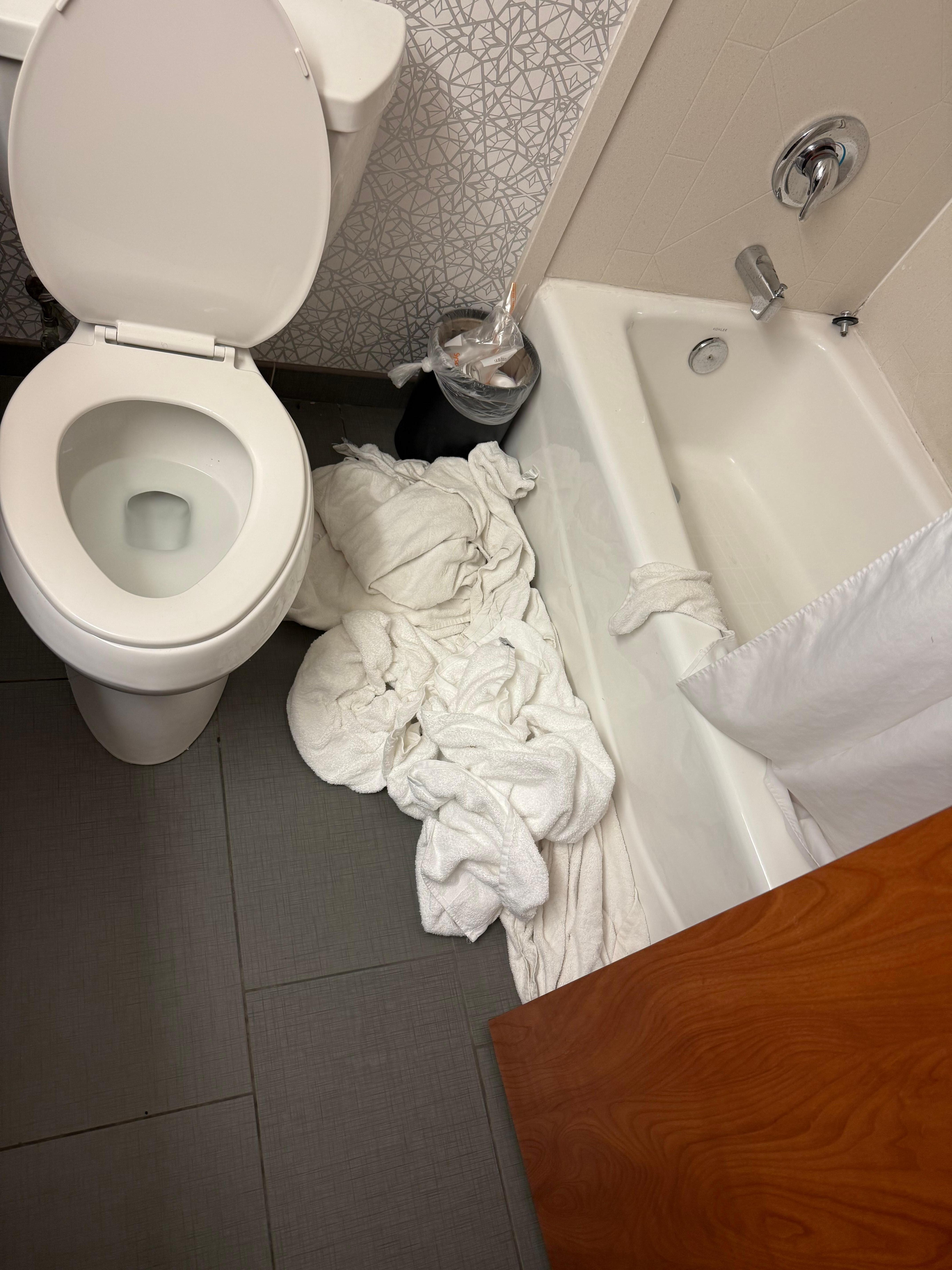 Wet towels left on the floor from staff not cleaning our room