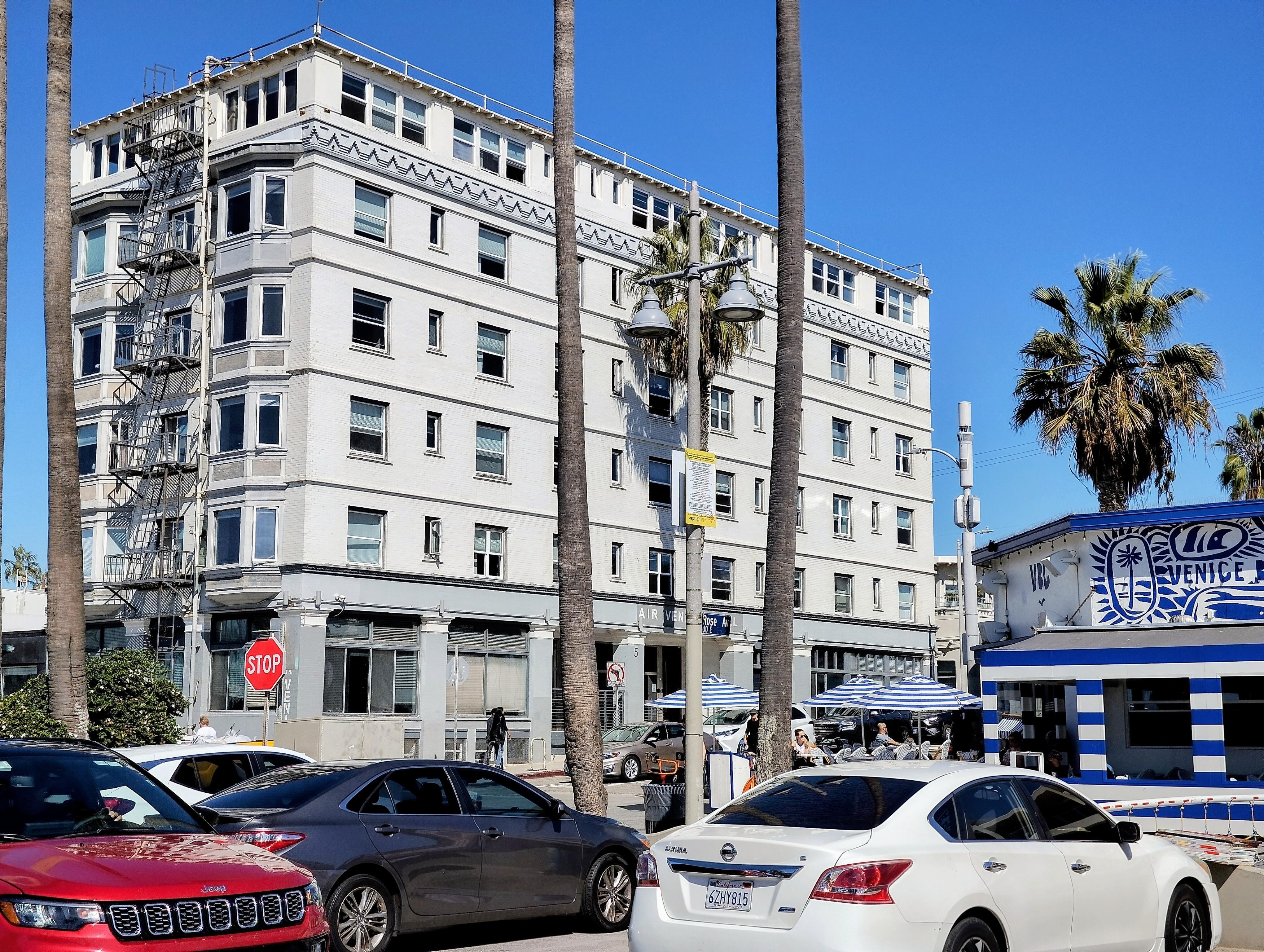 View of hotel from beach parking lot (NOT where I parked overnight, the beach lot is closed then - overnight, I parked a few blocks inland)