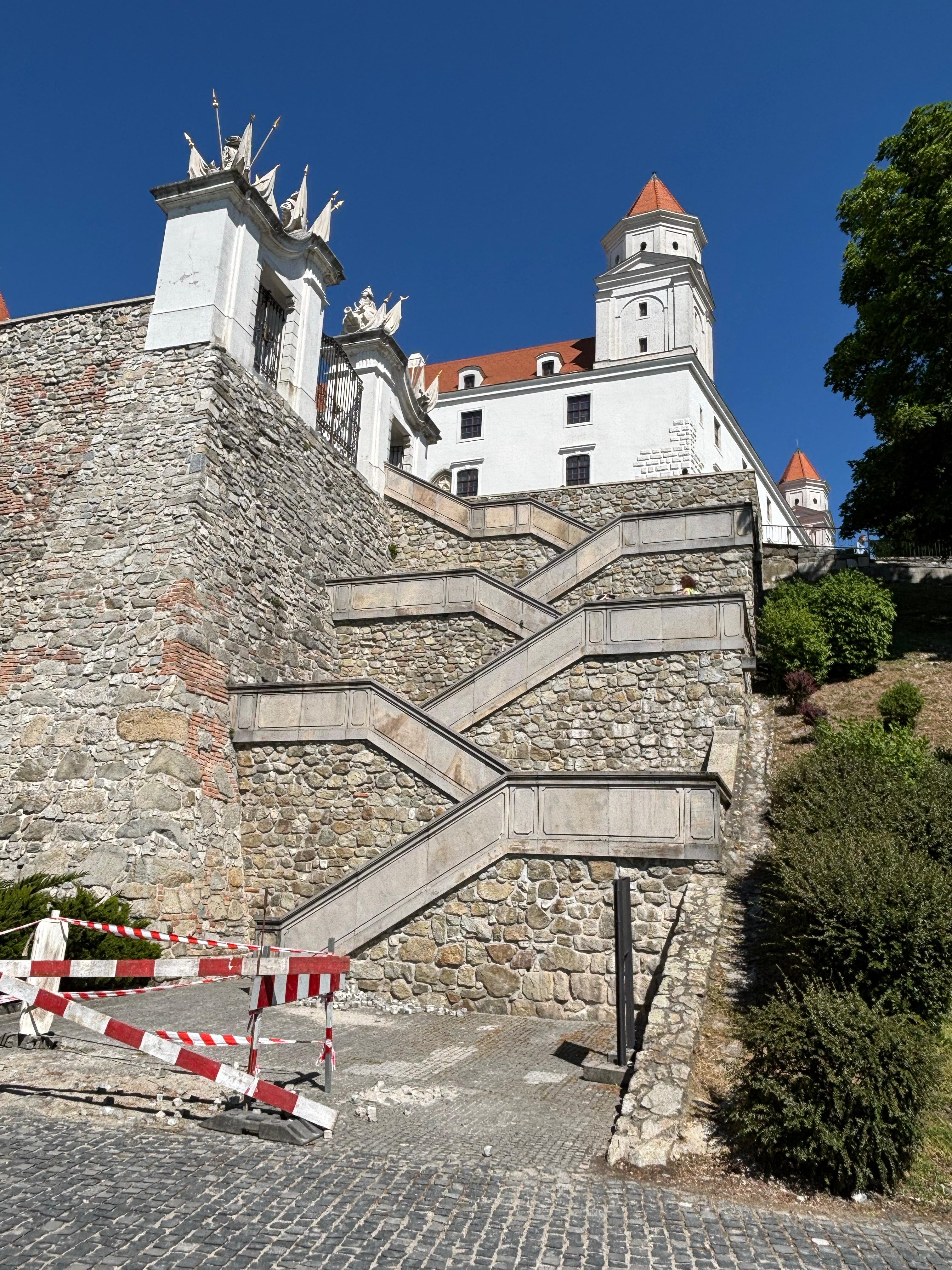 The Castle in Bratislava is a steep walk. But certainly worth a trip, evne though we never went in.
This is from beneath the last steps.