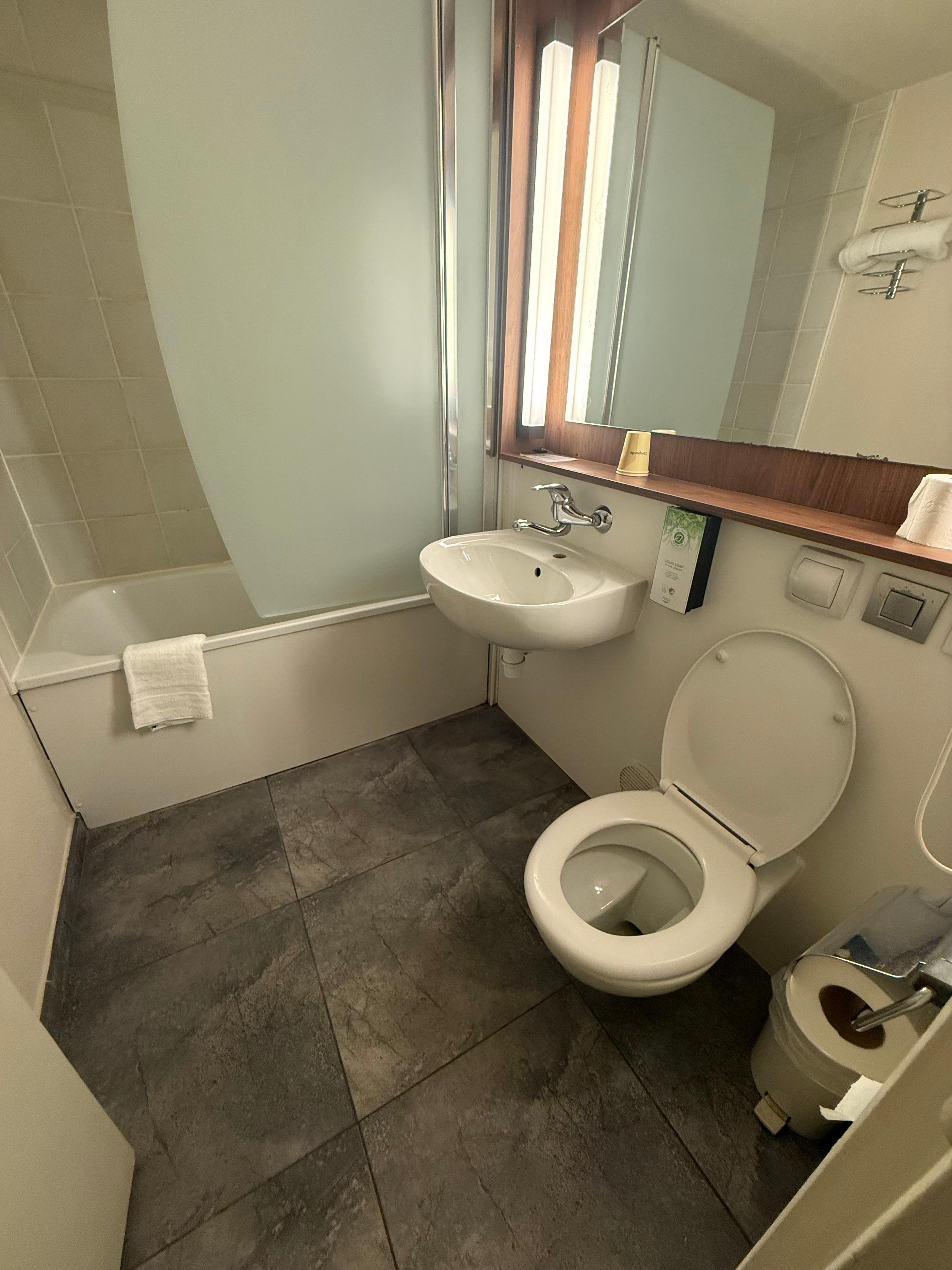 Vasque de lavabo et WC, très très bas, salle de bain, fatigué