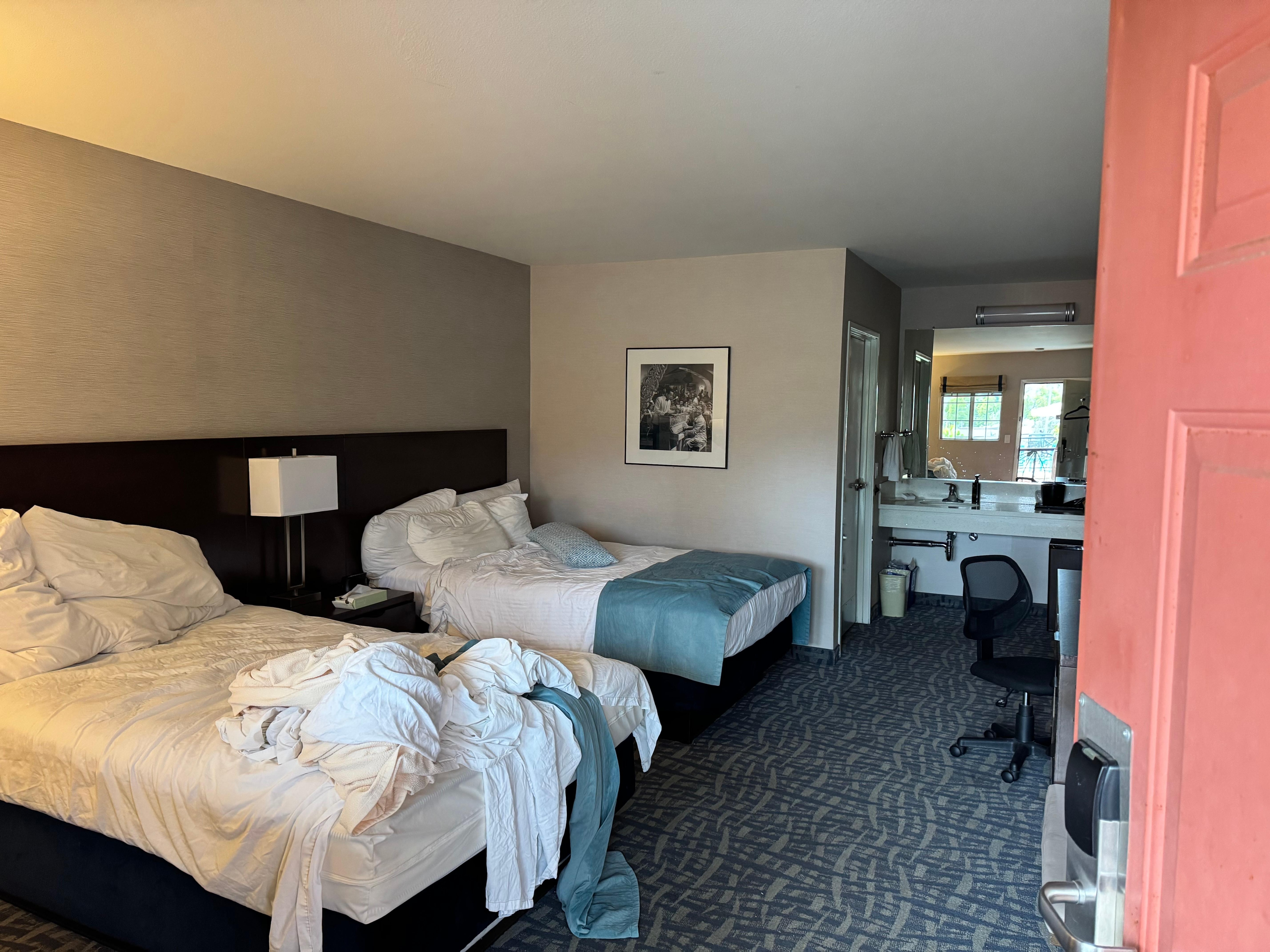 Excuse the messy room, we were just leaving 