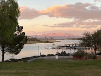 View from the court yard out to the lake.