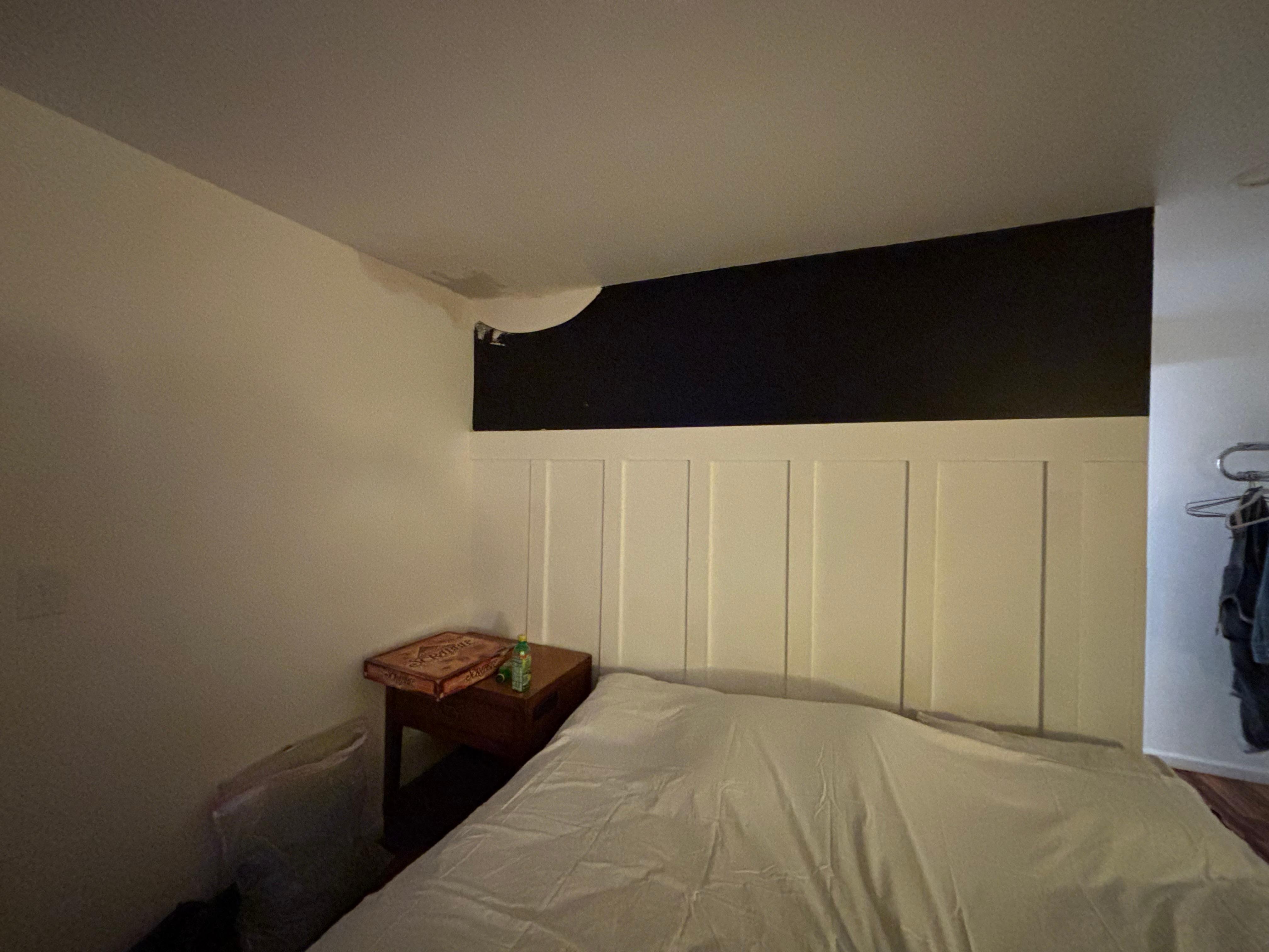 No wall decor- not sure what is going on with the ceiling, possible leak repair?