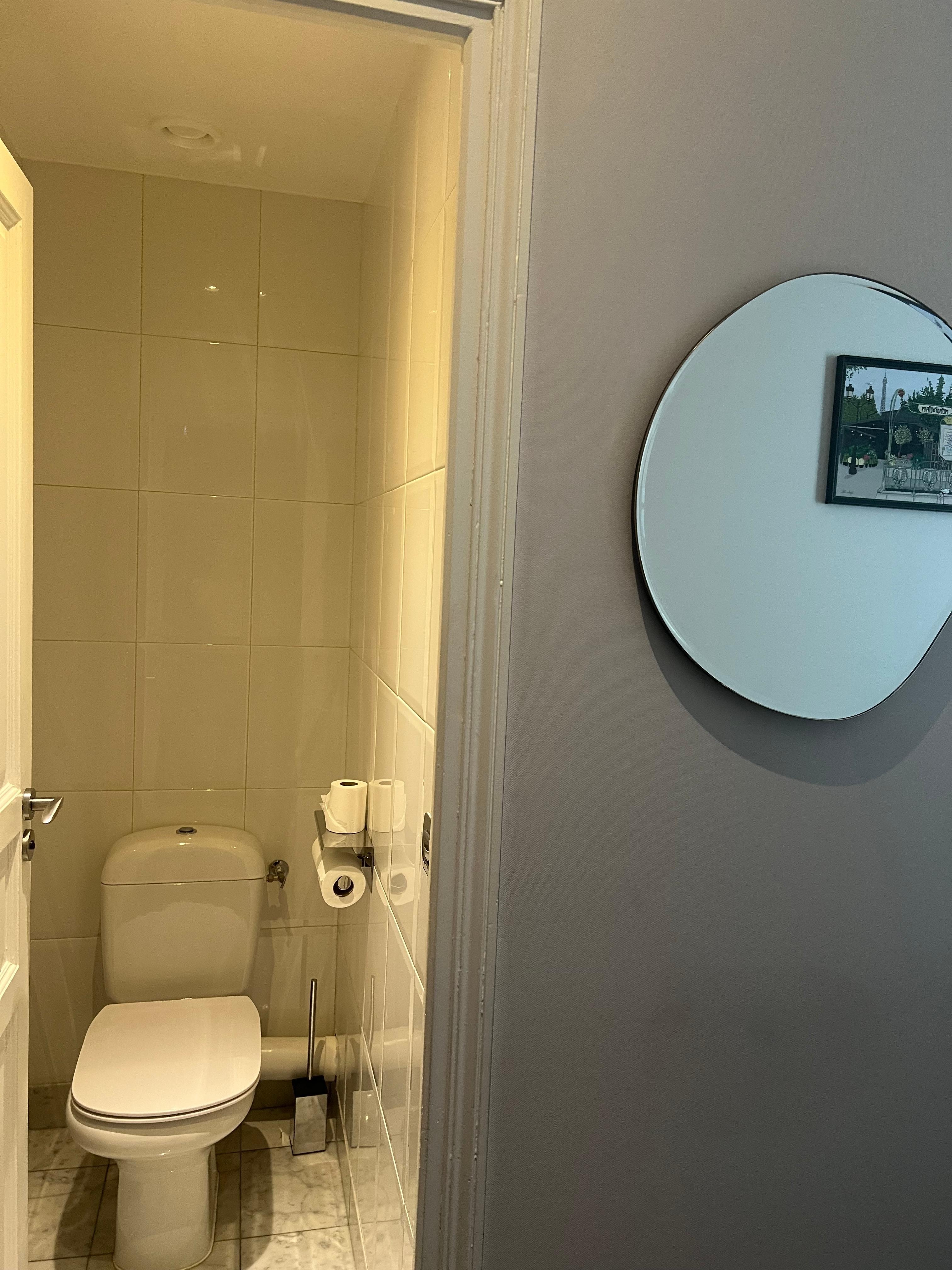 Tamanho do banheiro. Cheiro por todo o quarto