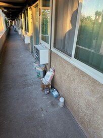 Construction worker room with trash