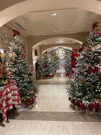 Main hallway during Christmas season. Very proper hotel and staff.