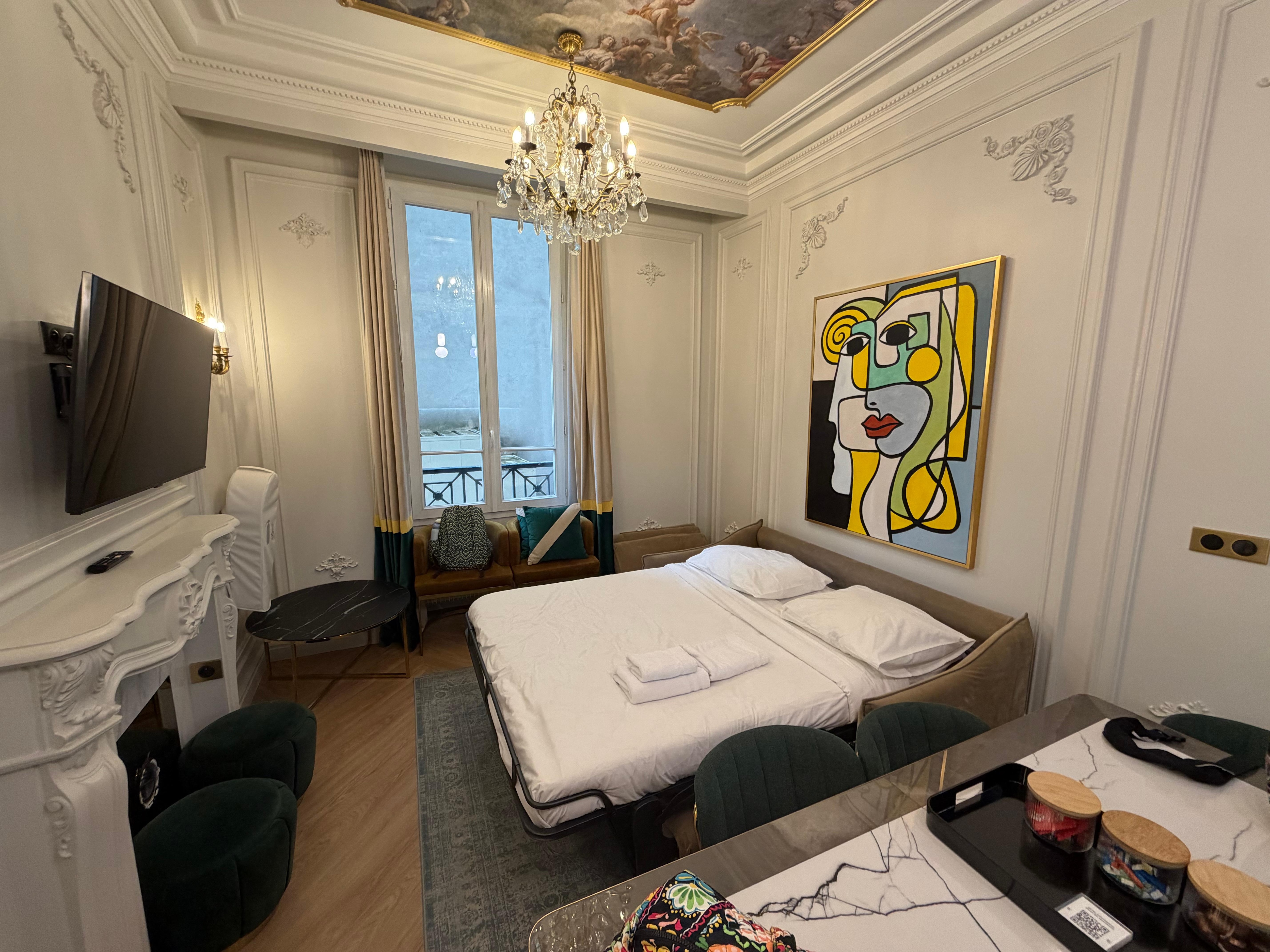 Living room with pullout couch open