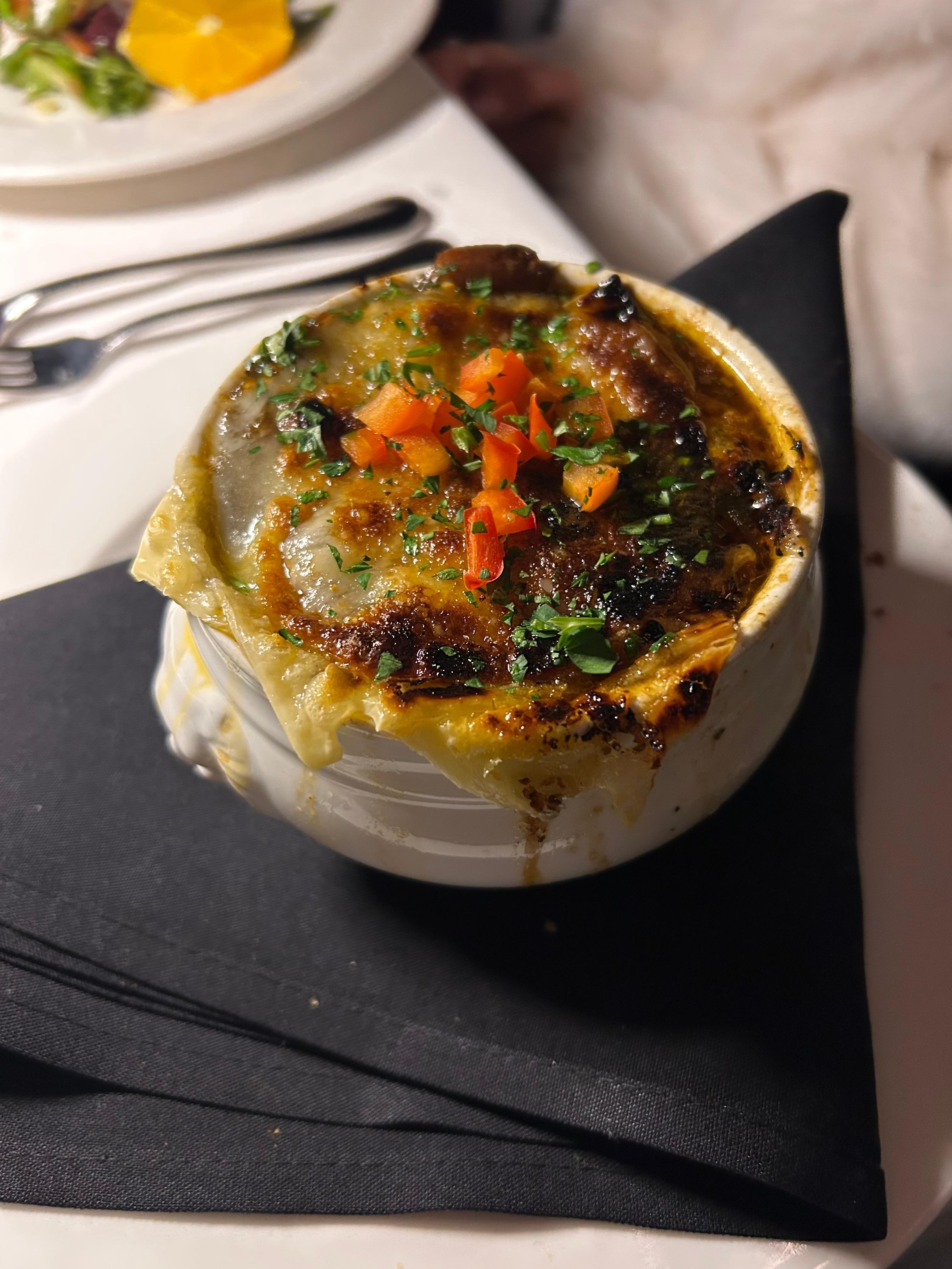 The best French onion soup. 