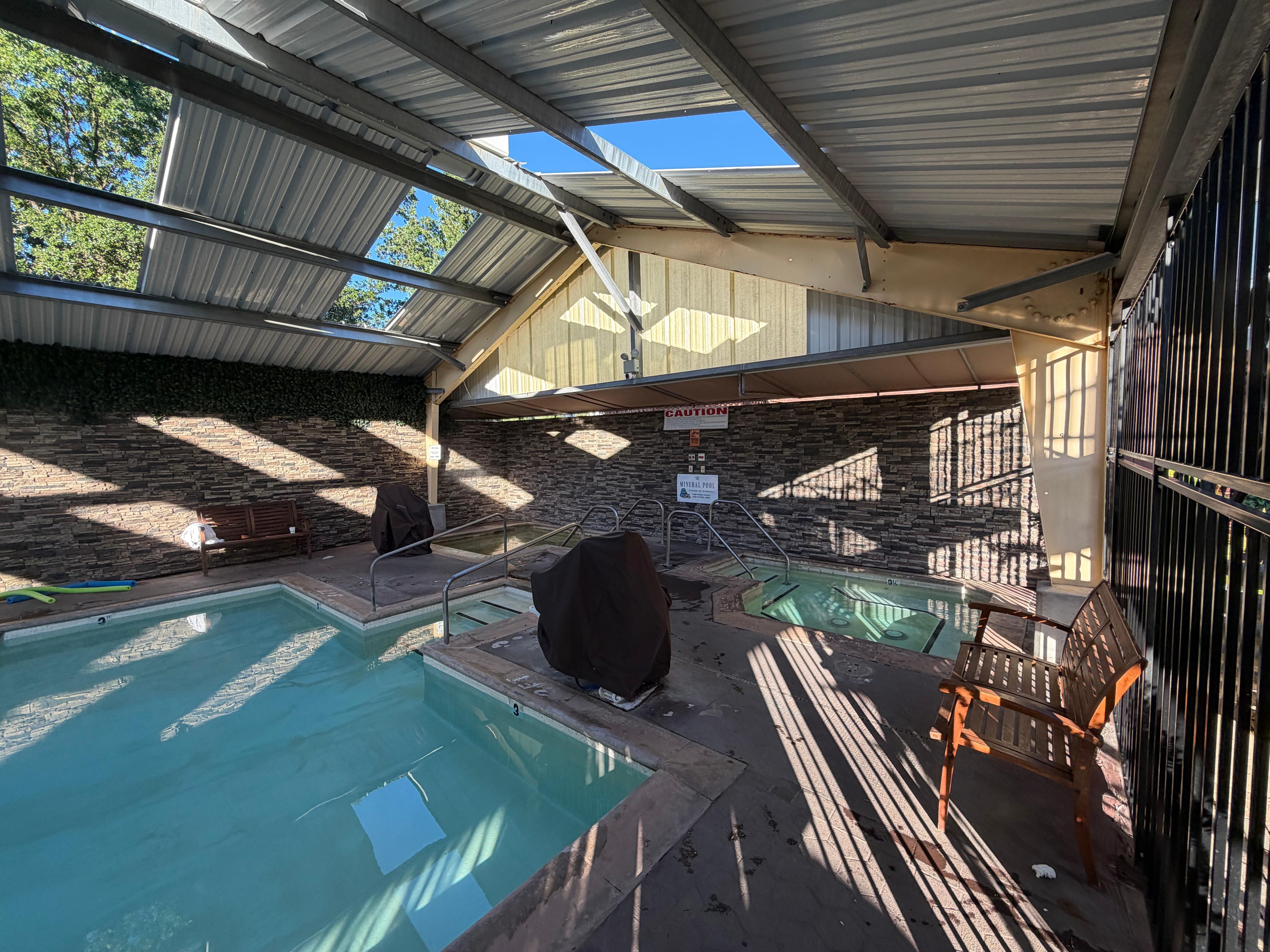 Natural Hot Springs fed Pool and hot tubs…3 different temperatures to choose from