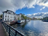 View of the hotel from across the canal