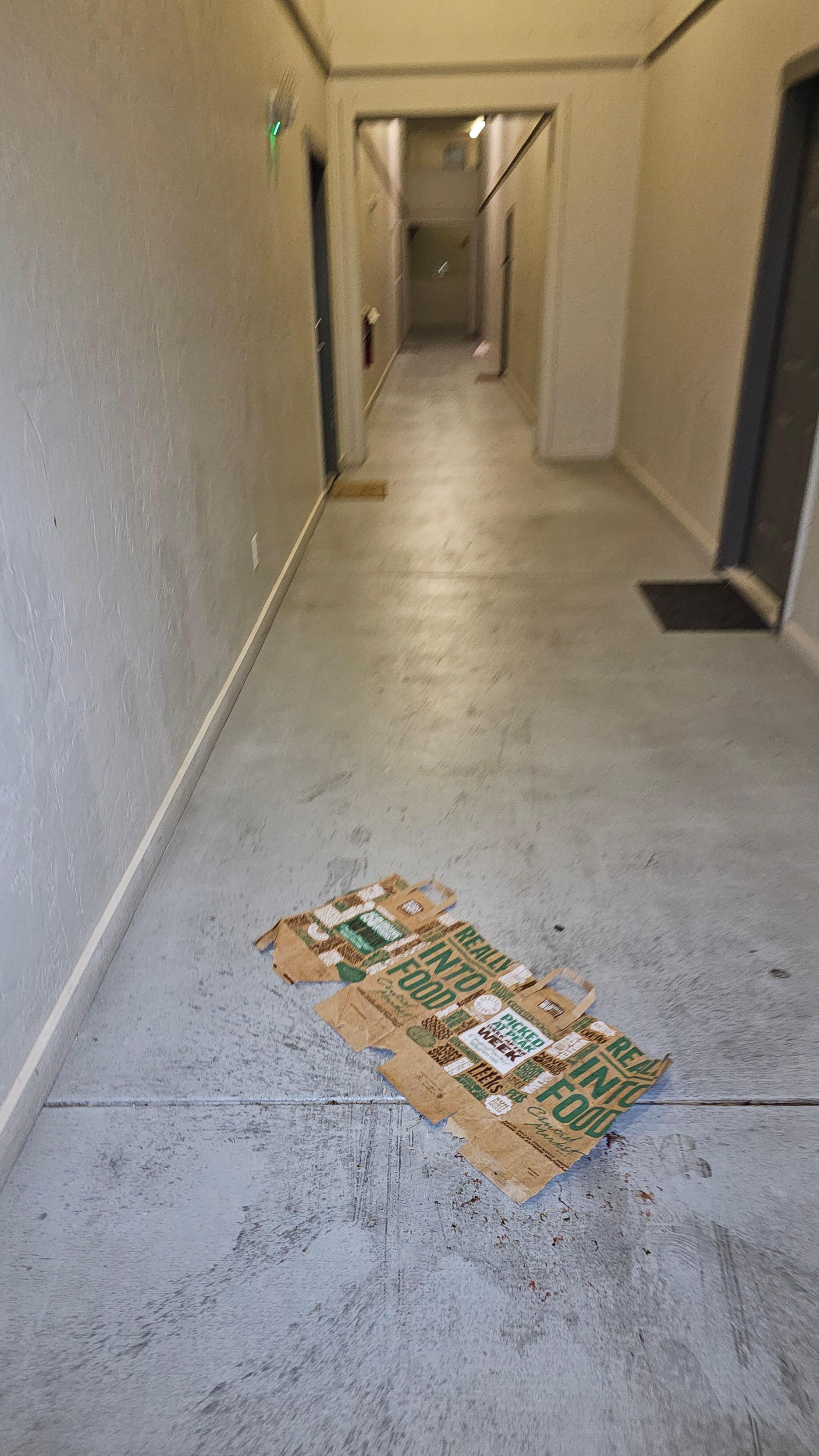 Vomit needing cleaned up from hallway 