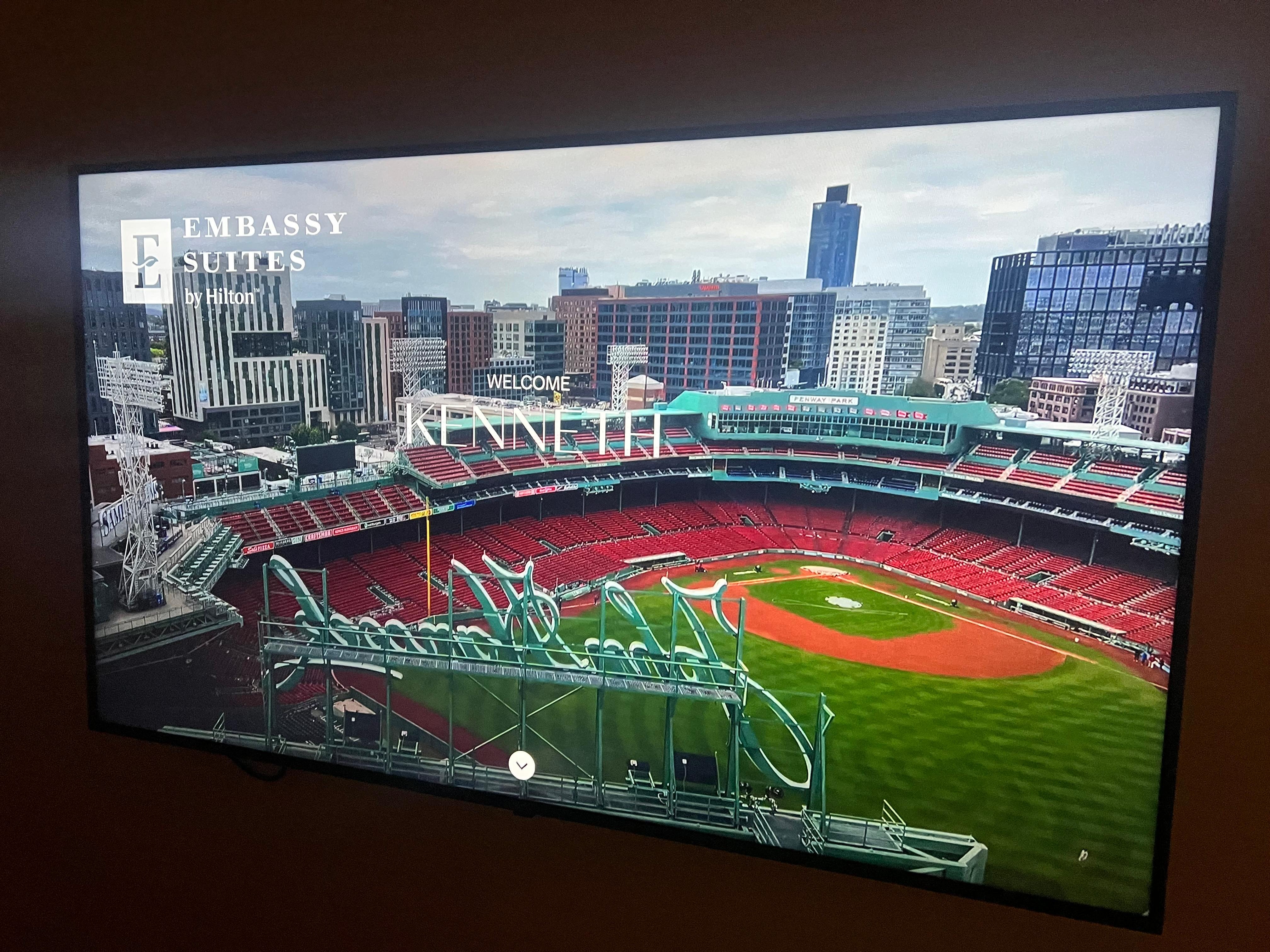 They have your name on the welcome screen of the television monitors, a nice touch 