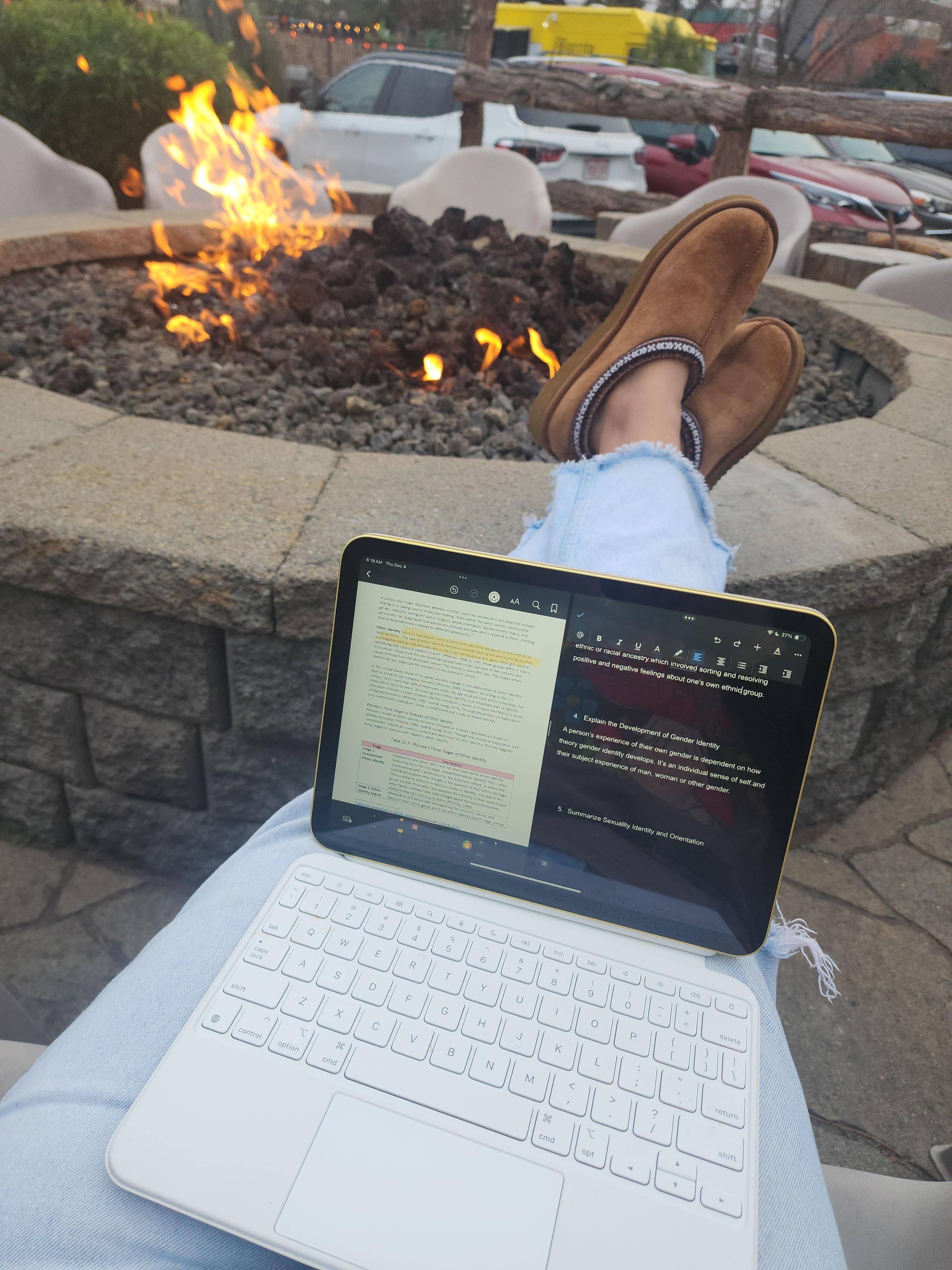 Fire pit and school work