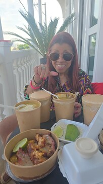 Having lunch on the balcony