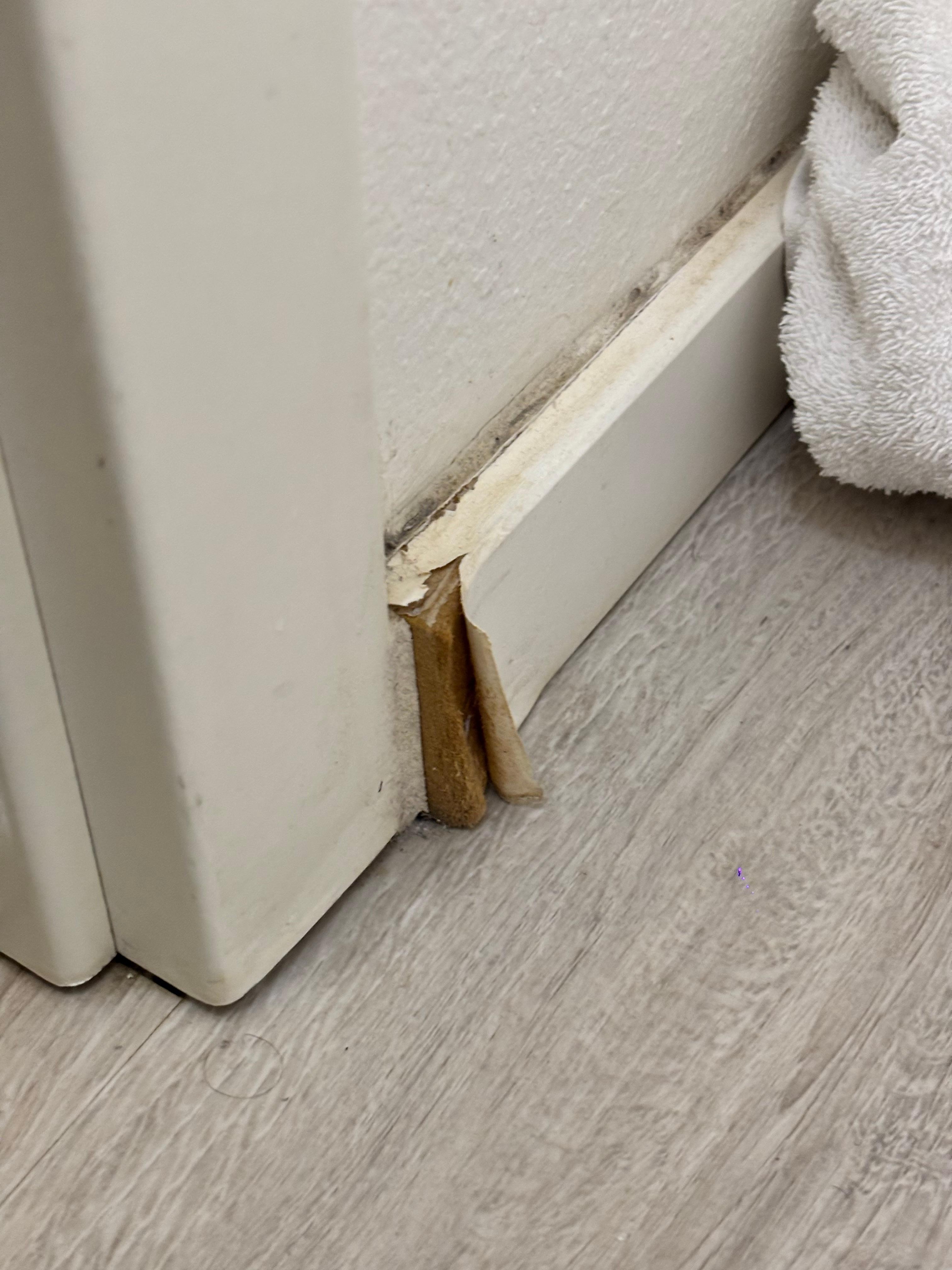 Opkrullende plinten met stof